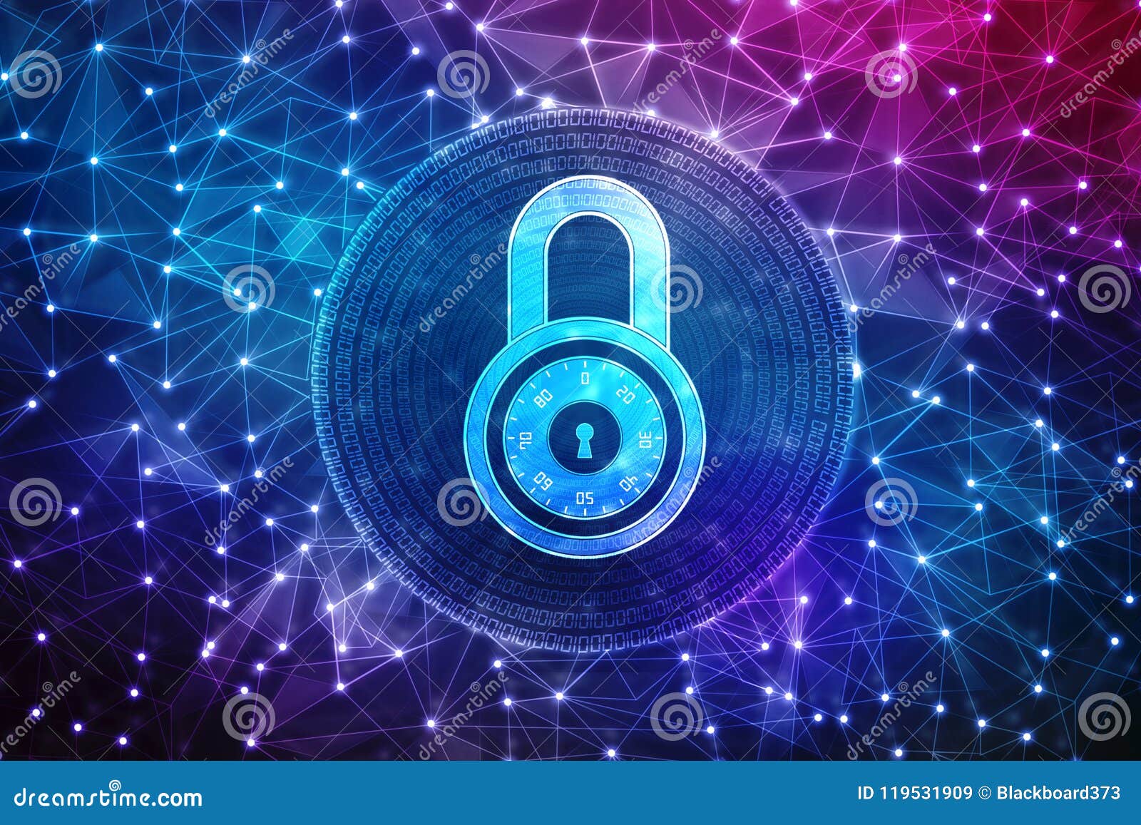 2d Illustration Safety Concept: Closed Padlock on Digital Background ...
