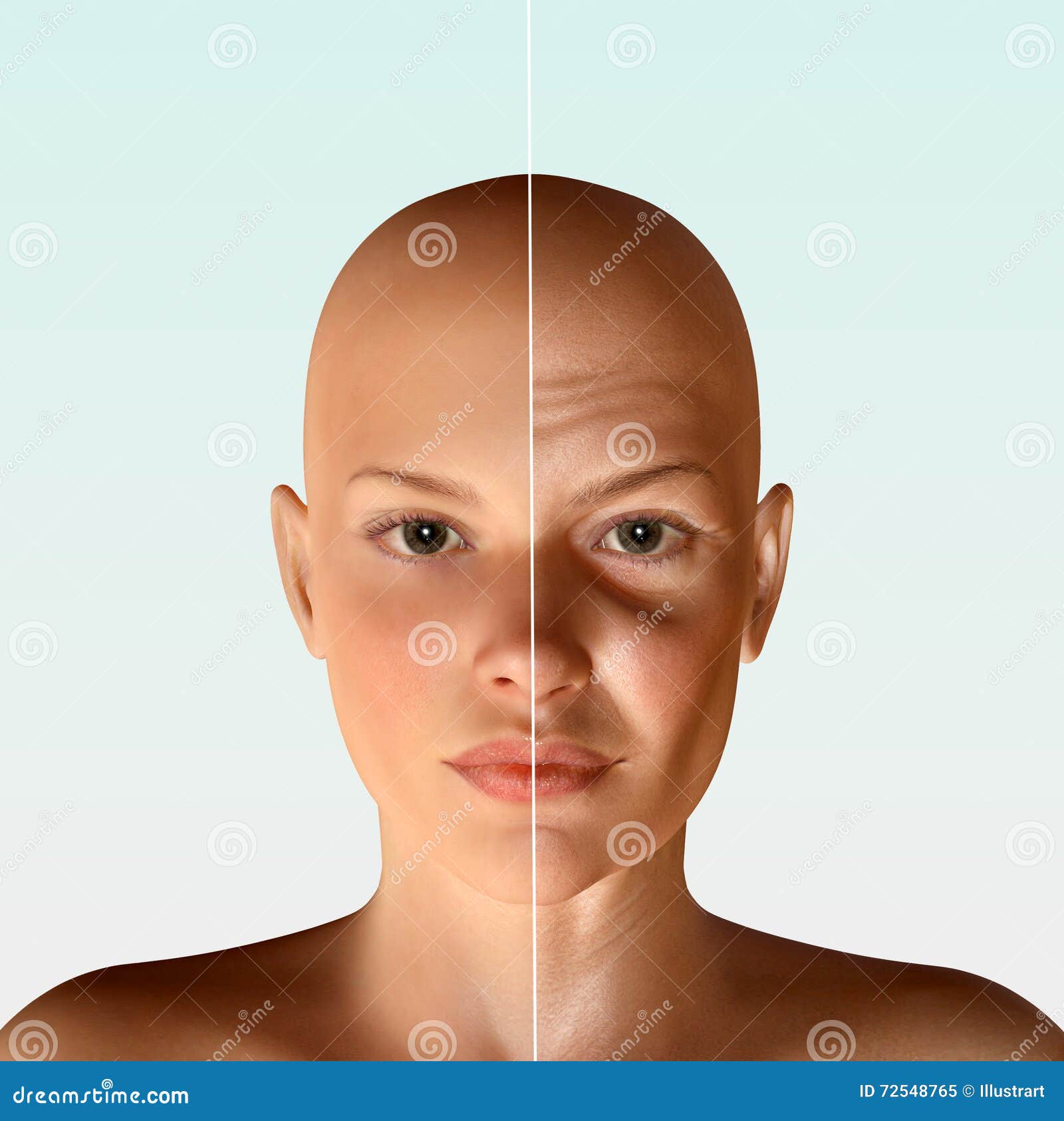 3d Illustration of Same Young and Old Wrinkled Face Stock Illustration ...