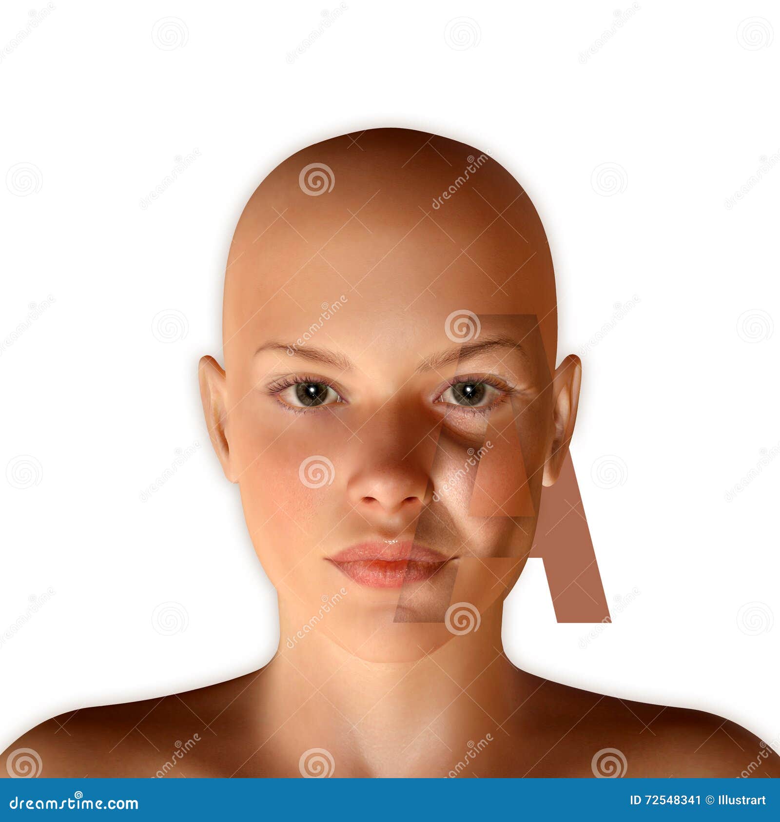 3d Illustration of Same Young and Old Wrinkled Face with a Letter ...