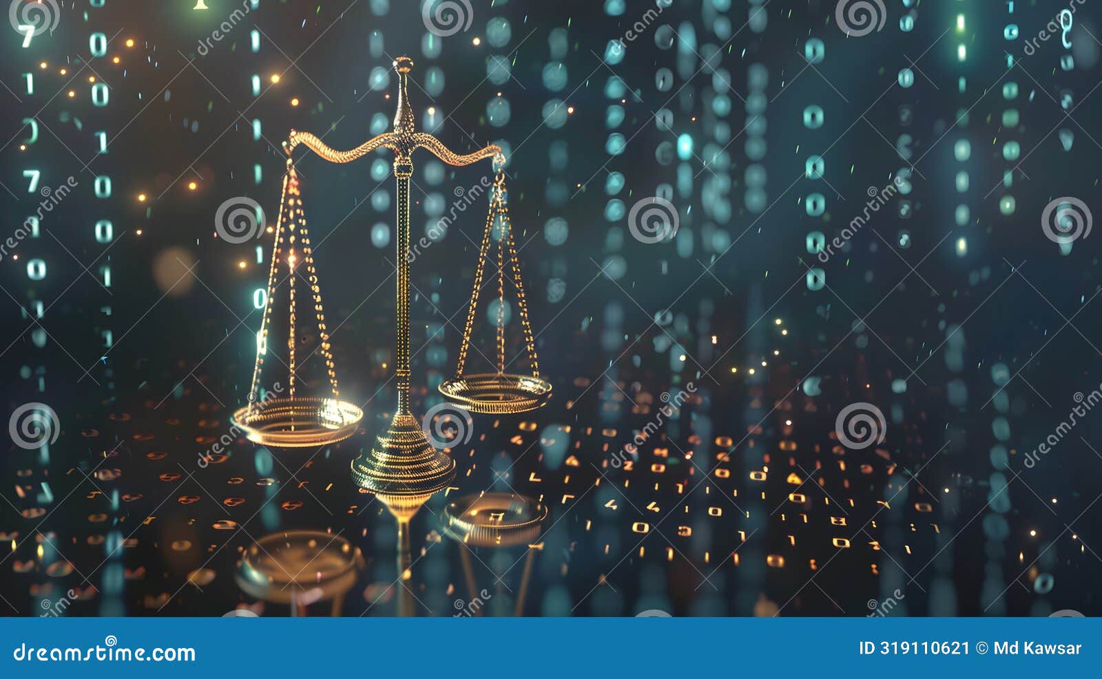 3D Illustration of Scales Symbolizing Law and Justice with Binary Code ...