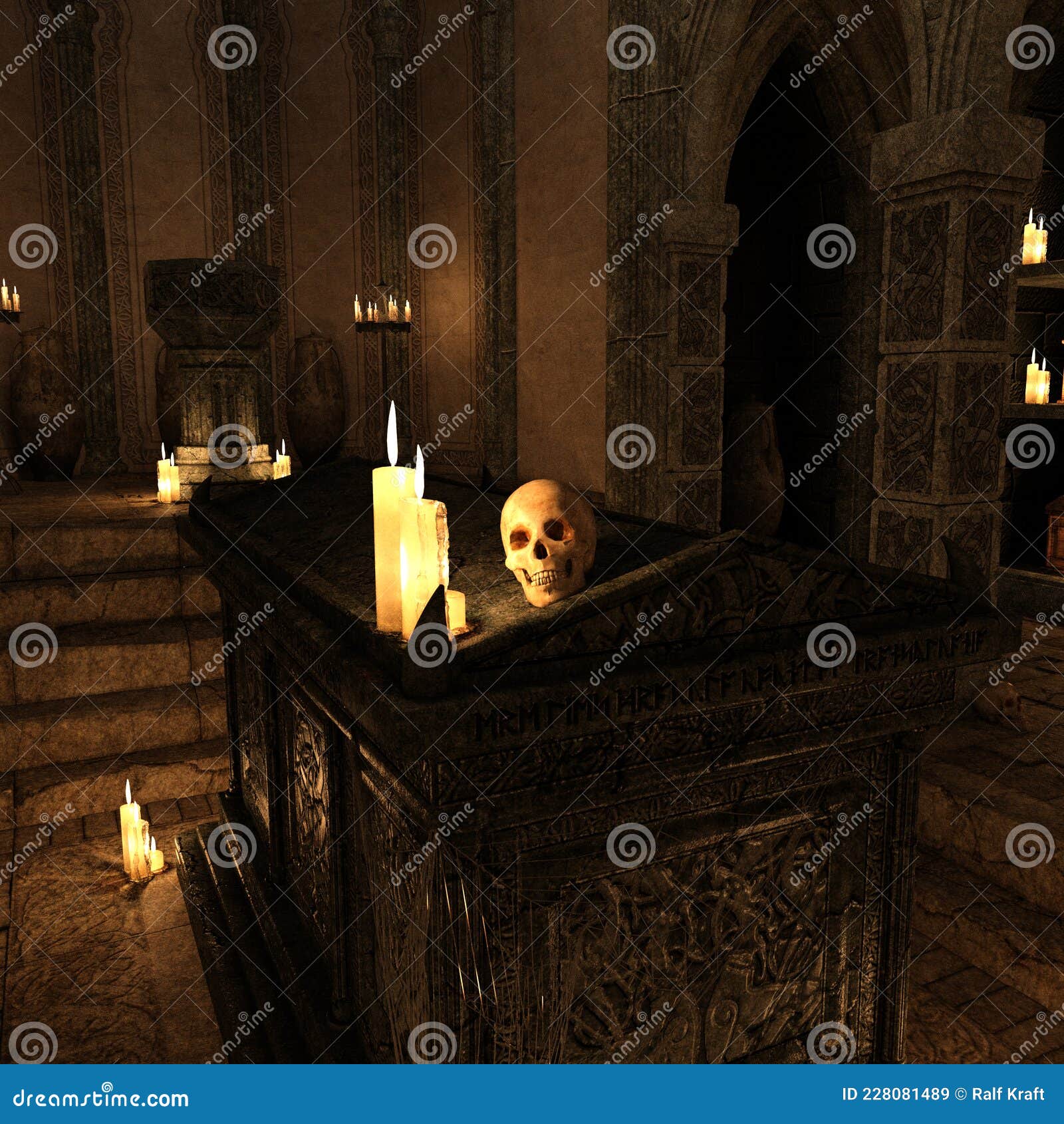 3d-illustration of a Scary Crypt with Candles in a Tomb Stock ...