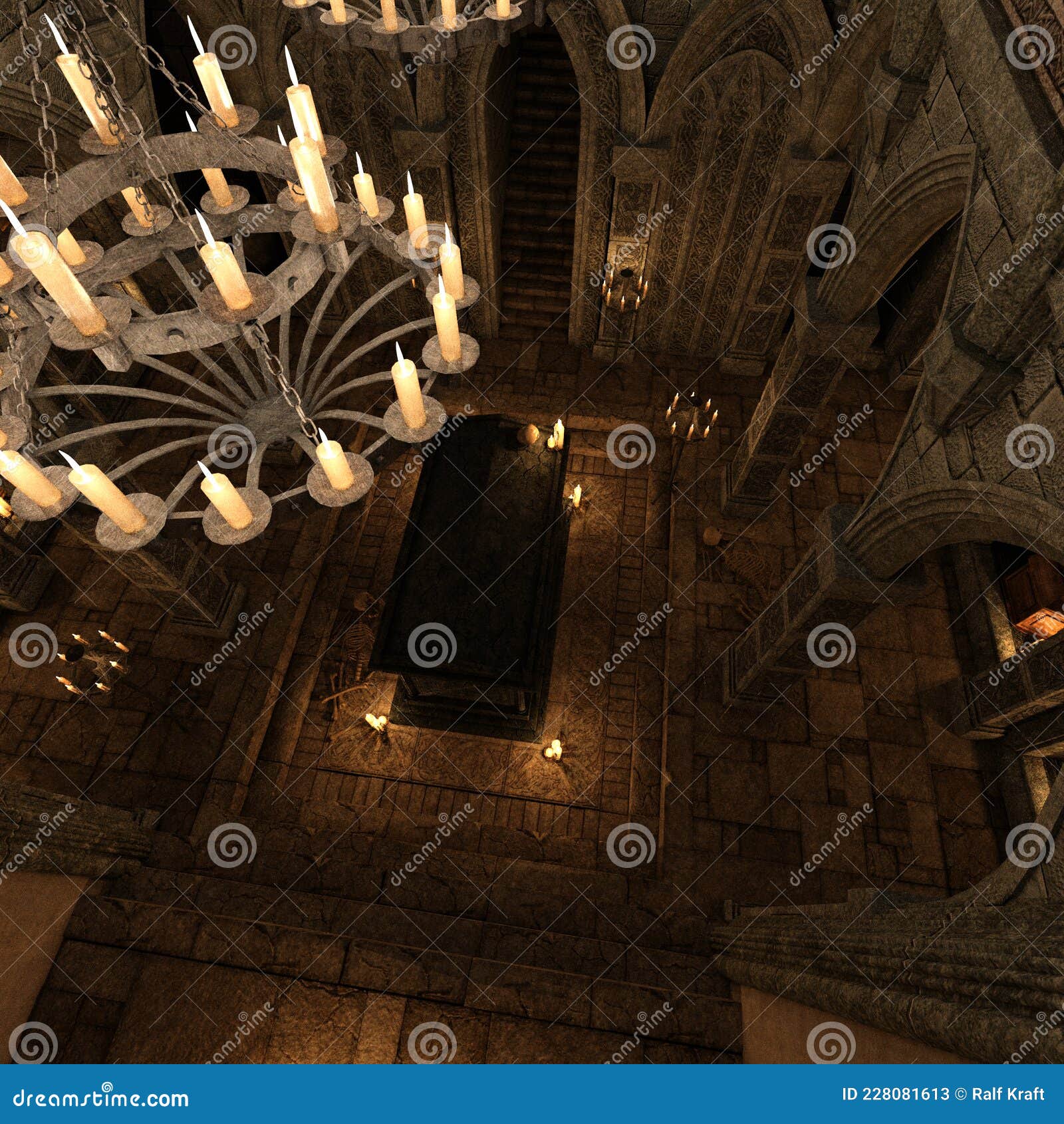 3d-illustration of a Scary Crypt with Candles in a Tomb Stock ...