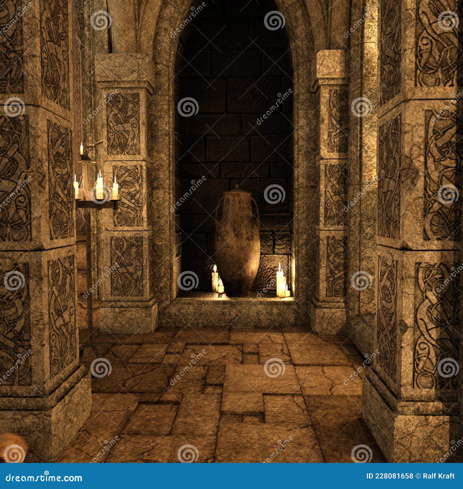 3d-illustration of a Scary Crypt with Candles in a Tomb Stock ...