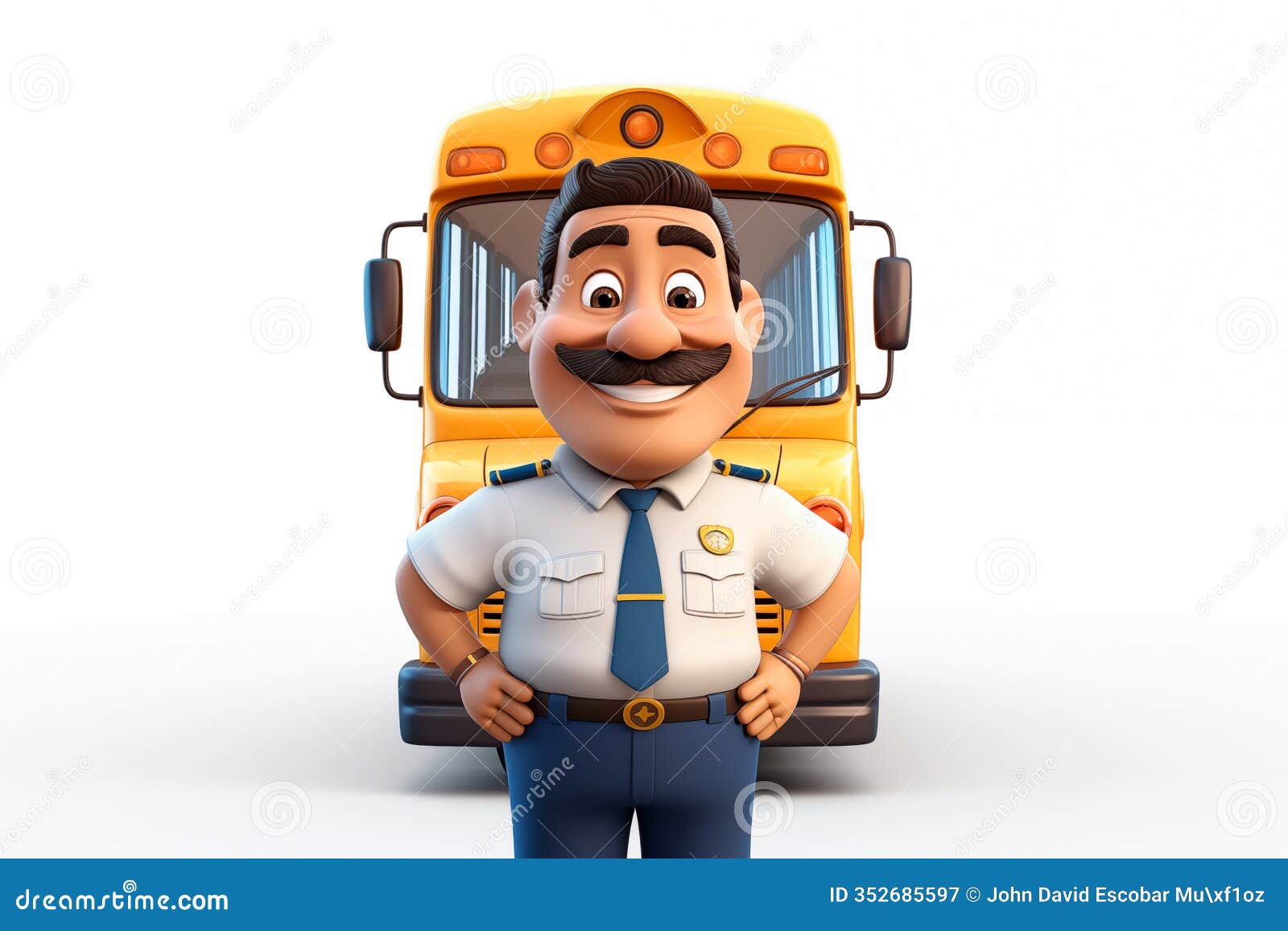 3D Illustration of a School Bus Driver Smiling with Arms Crossed Stock ...