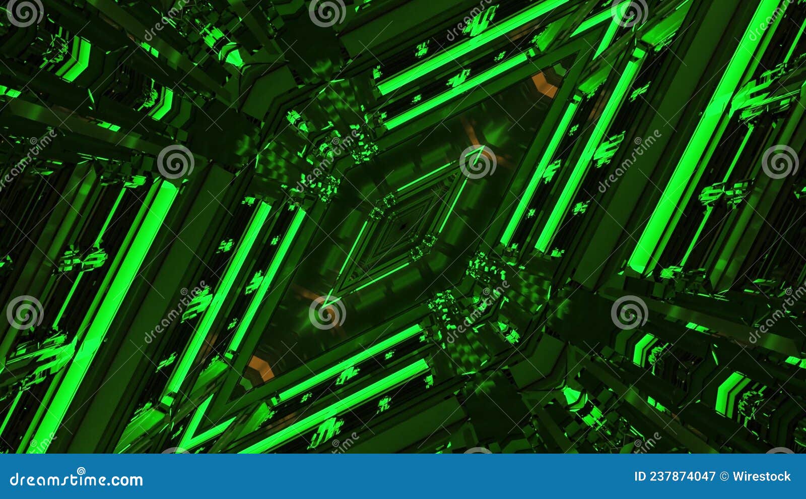 3D Illustration of a Sci-fi Background with Geometric Shapes and Bright ...