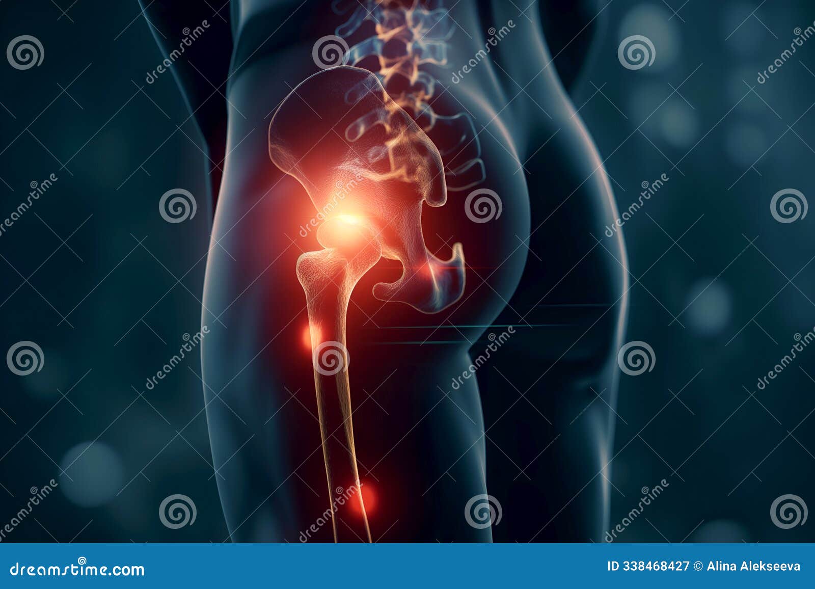 3D Illustration of Sciatic Nerve Inflammation in the Hip Joint. Sciatica Pain Depicted in the ...