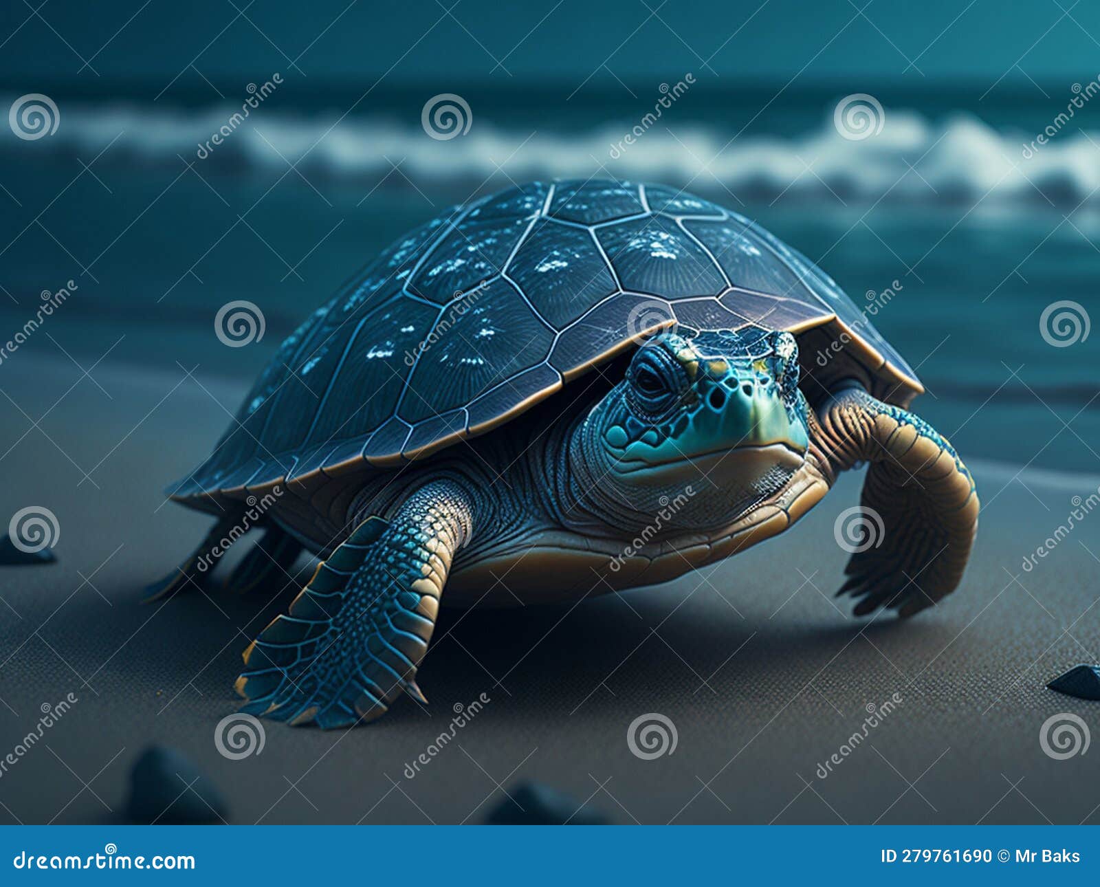 3D Illustration of a Sea Turtle on the Beach. Stock Illustration ...