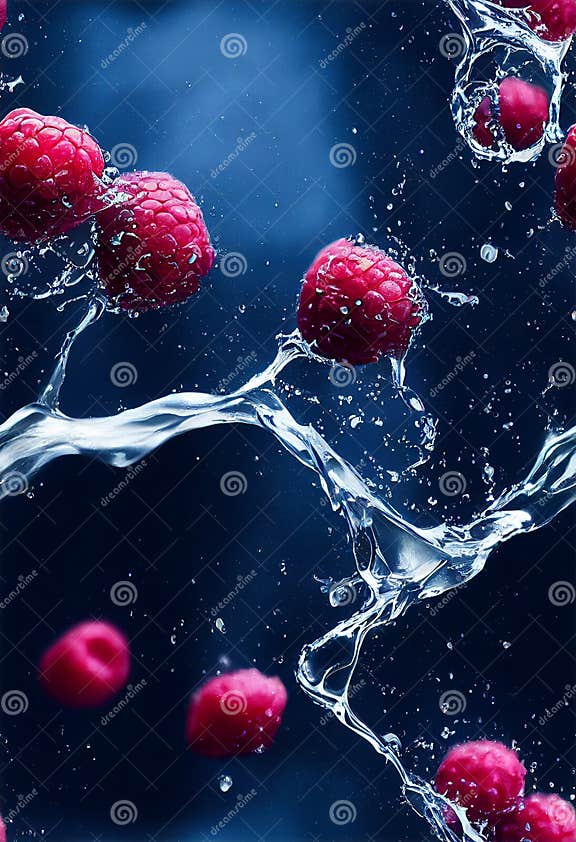 3d Illustration Seamless Pattern of Falling Raspberry Water Droplets ...