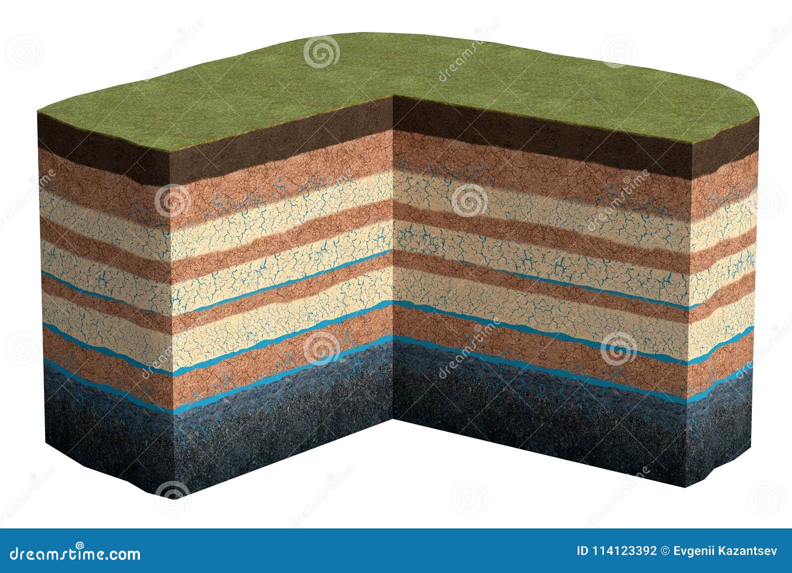 3d Illustration of a Section of the Earth. Clay, Sand, Water. Isolated ...