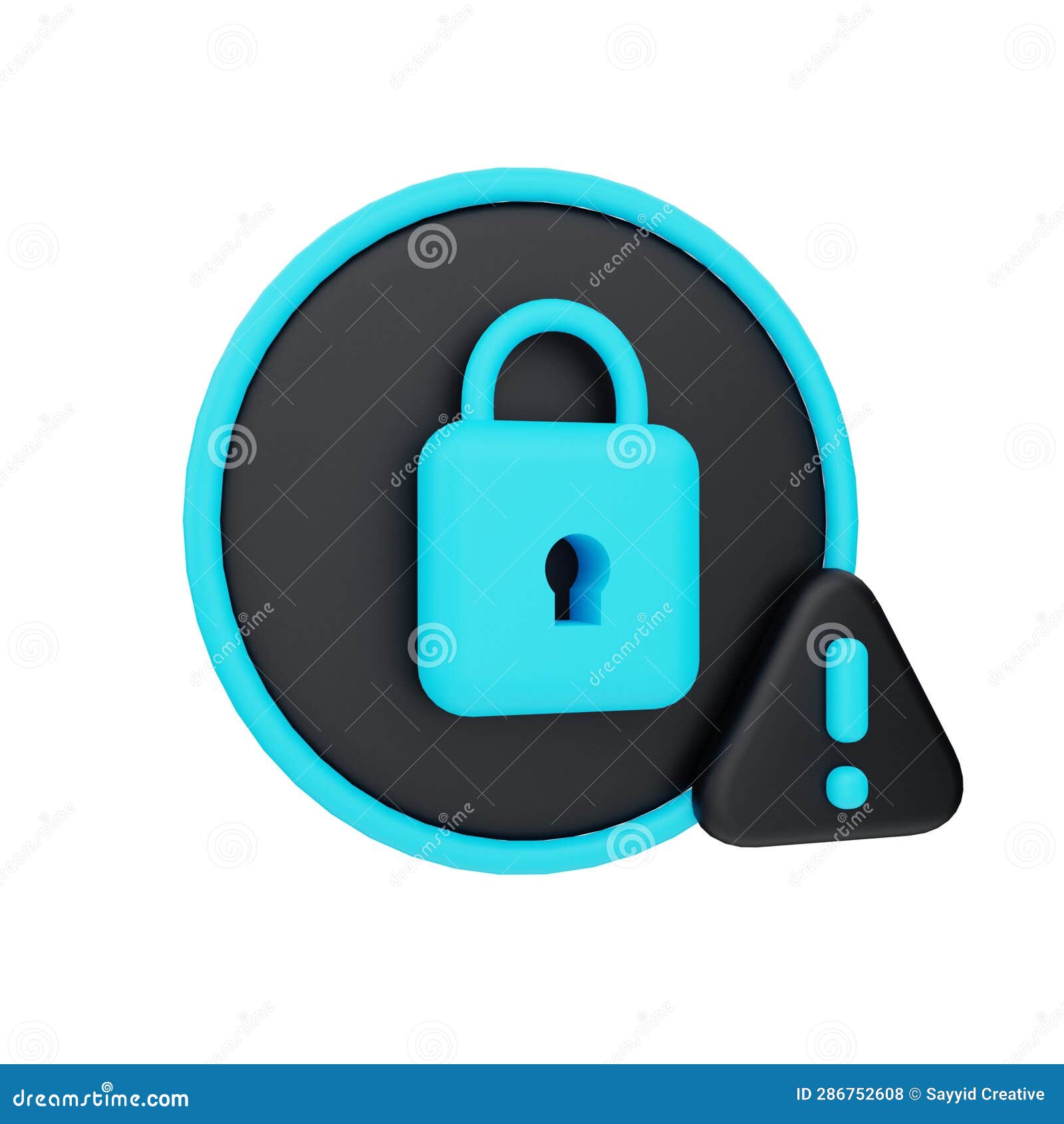 3d Illustration of Security Warning Object. Circle with a Blue Padlock ...