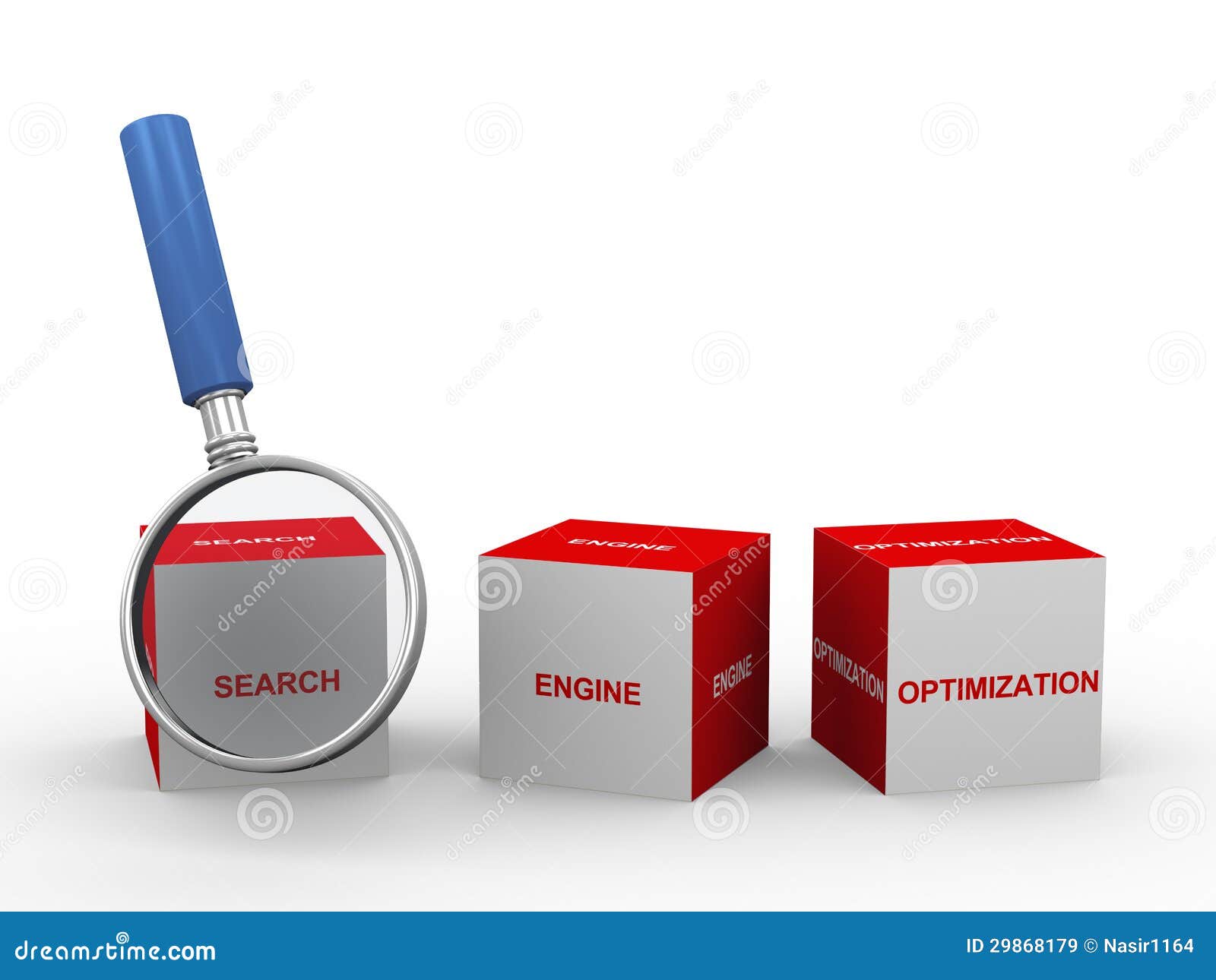 3d seo box and magnifier stock illustration. Illustration of global ...