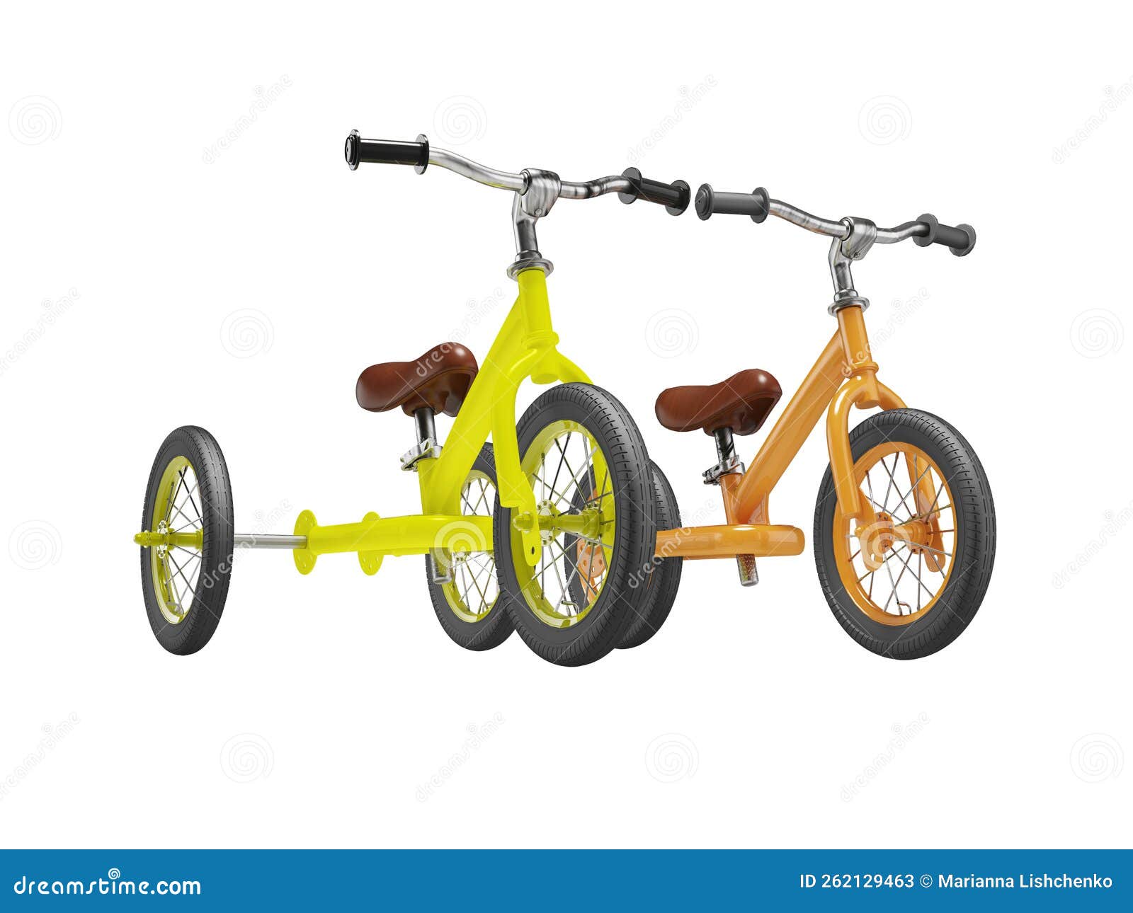 3d Illustration of Set of Bicycle without Pedals on Three Wheels and ...