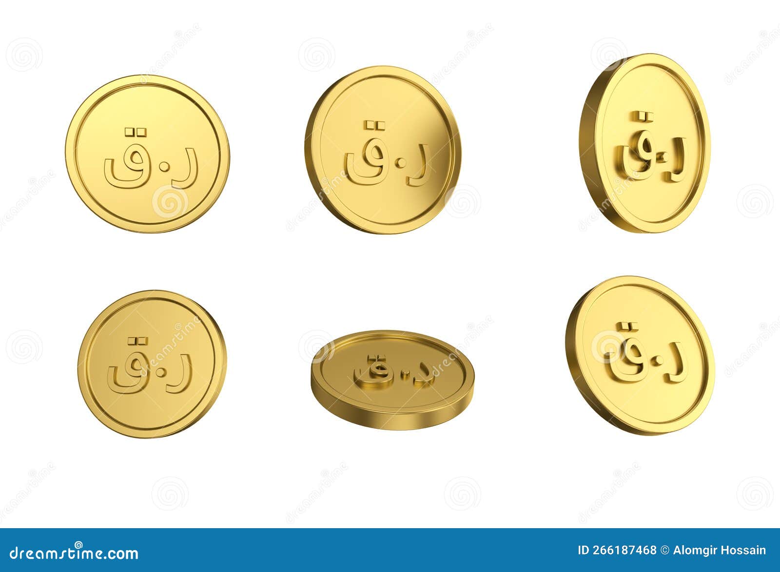 3d Illustration Set Of Gold Qatari Riyal Coin In Different Angels On ...