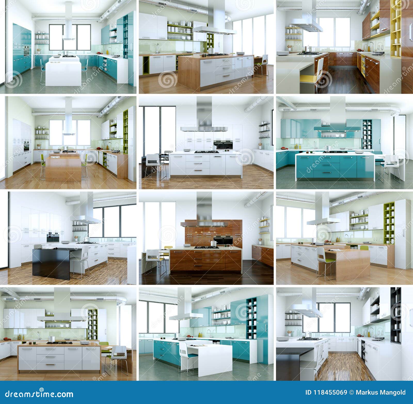 Set of Kitchens in Modern Interior Design Stock Illustration ...