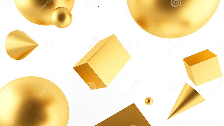 3D Illustration of Set of Primitives Golden Objects Stock Illustration ...