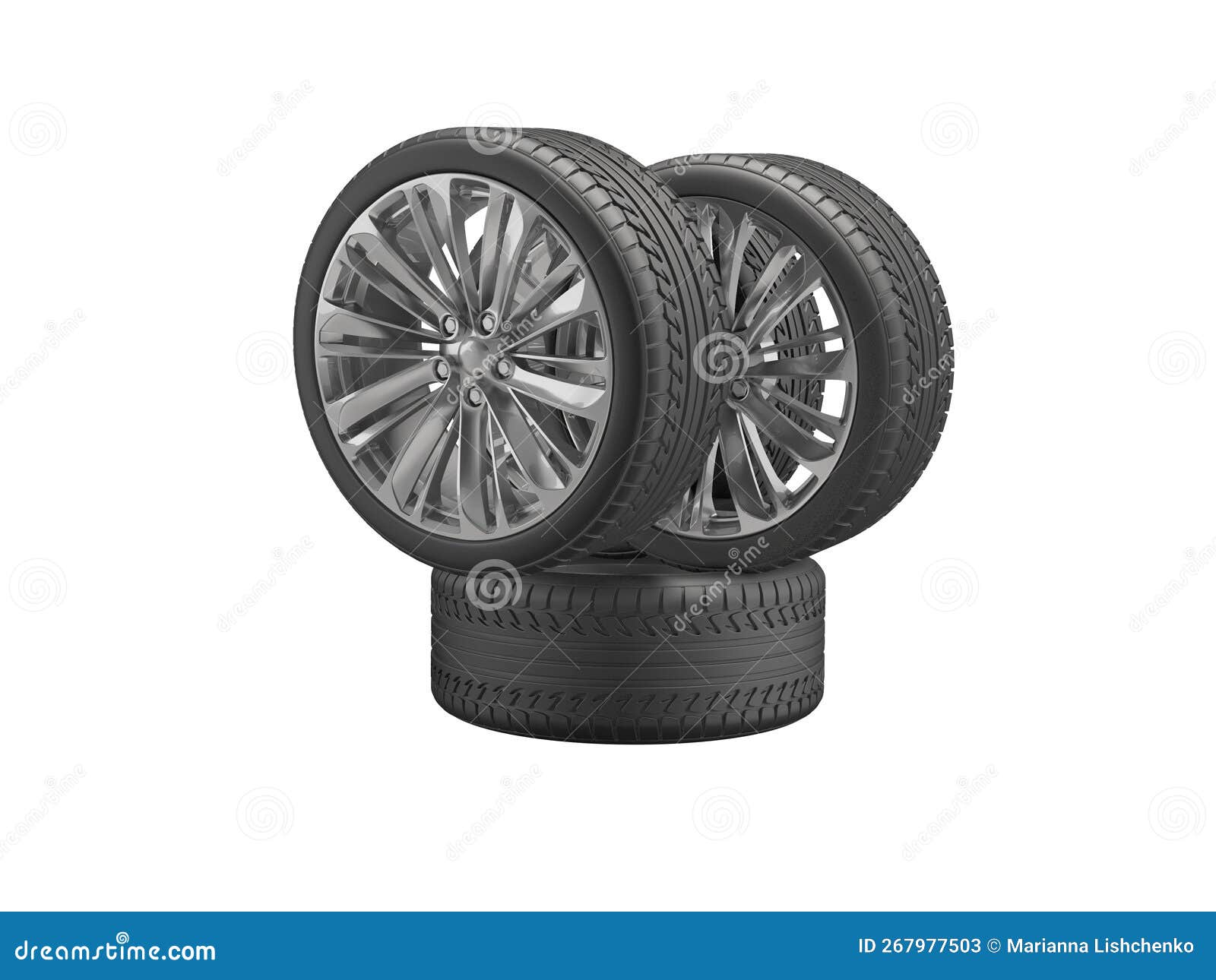 3D Illustration Set Wheels for Car on White Background No Shadow Stock ...