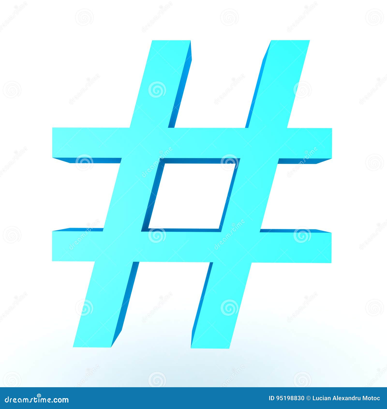 3D Illustration of Shiny Blue Hashtag or Pound Sign Stock Illustration ...