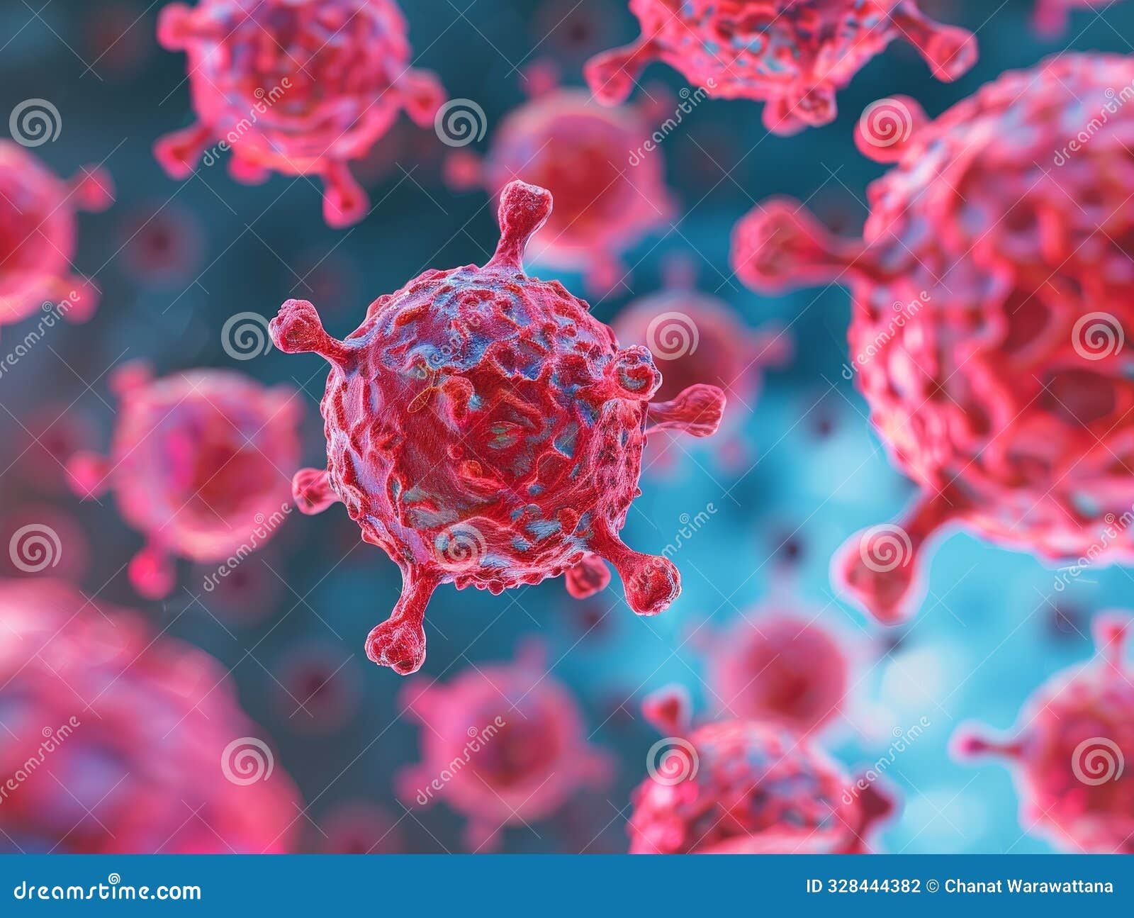 3d Illustration of Red Virus Particles Microscopic View of a Contagious ...