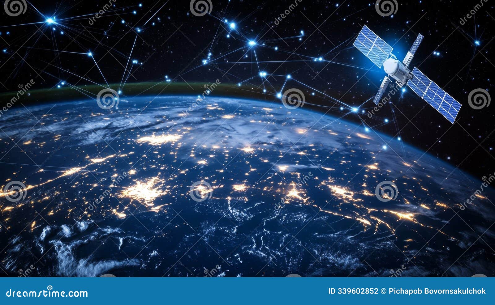 3D Illustration of Satellite in Telecommunication Network Stock Photo ...