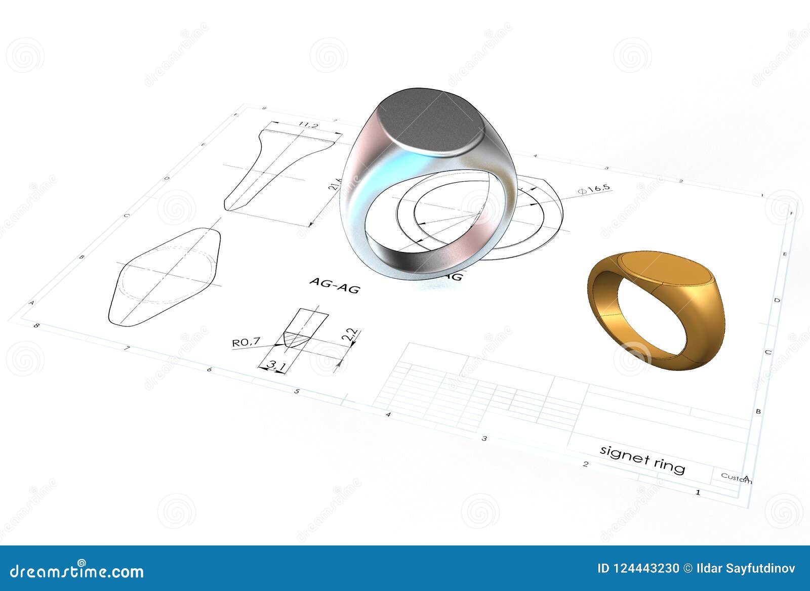 3D Illustration of Signet Ring Stock Illustration - Illustration of ...