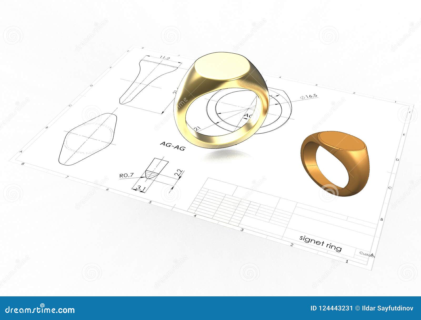 3D Illustration of Signet Ring Stock Illustration - Illustration of ...
