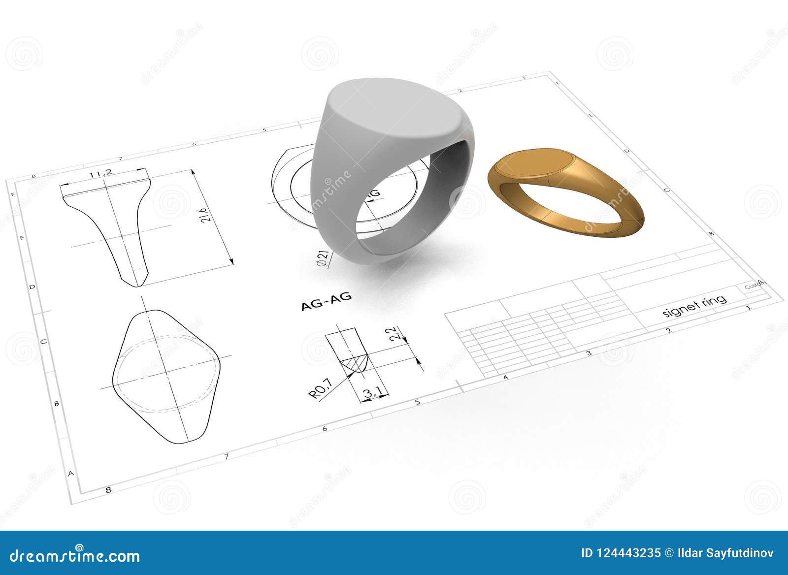 3D Illustration of Signet Ring Stock Illustration - Illustration of ...