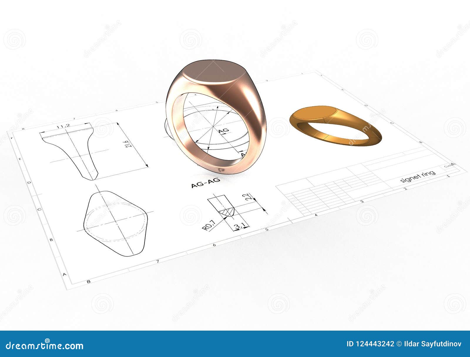 3D Illustration of Signet Ring Stock Illustration - Illustration of ...