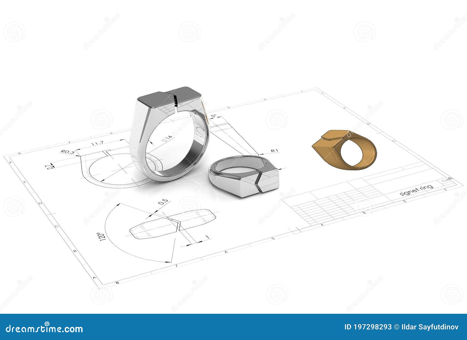 3D Illustration of Signet Ring Stock Illustration - Illustration of ...