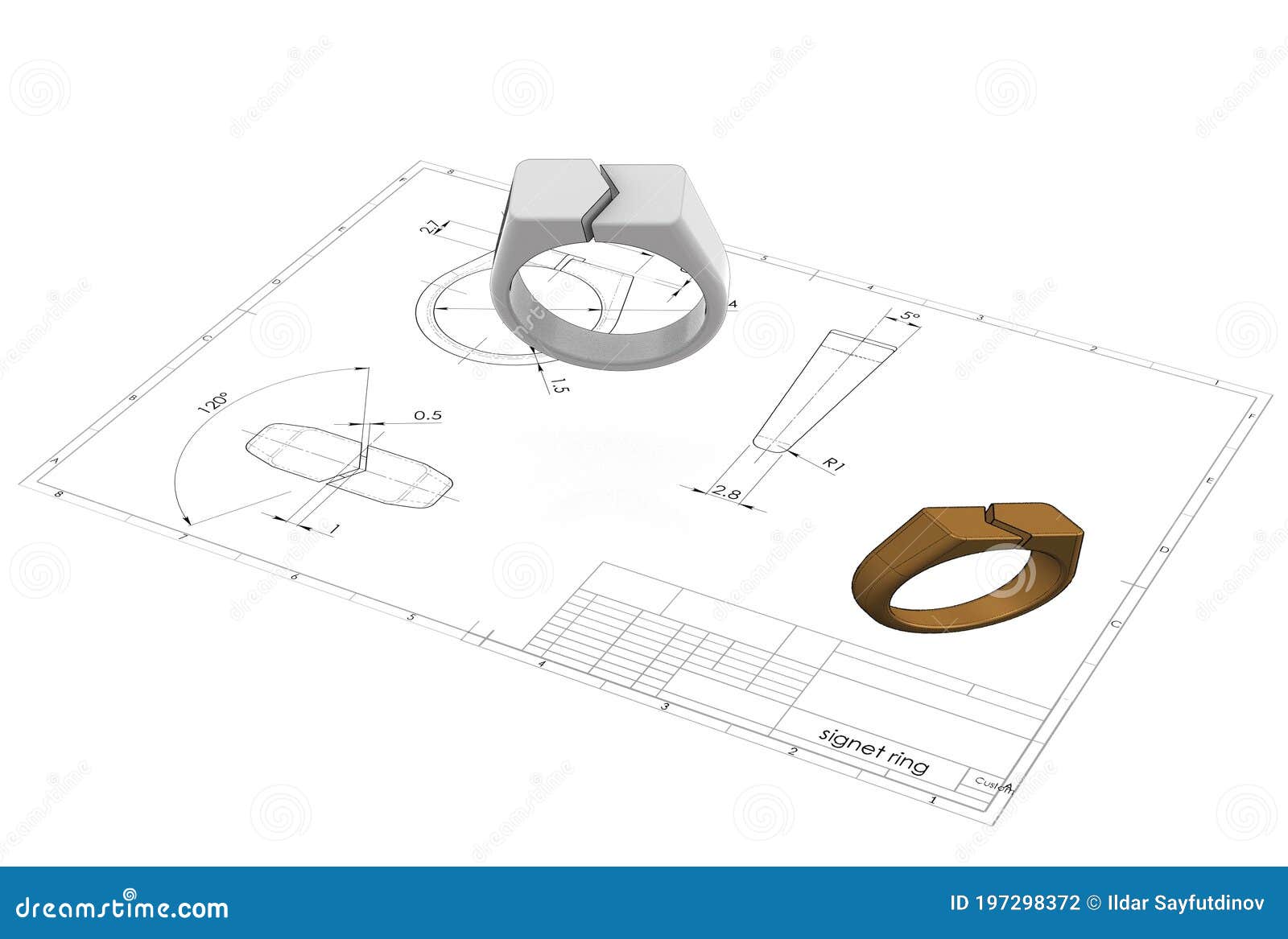 3D Illustration of Signet Ring Stock Illustration - Illustration of ...