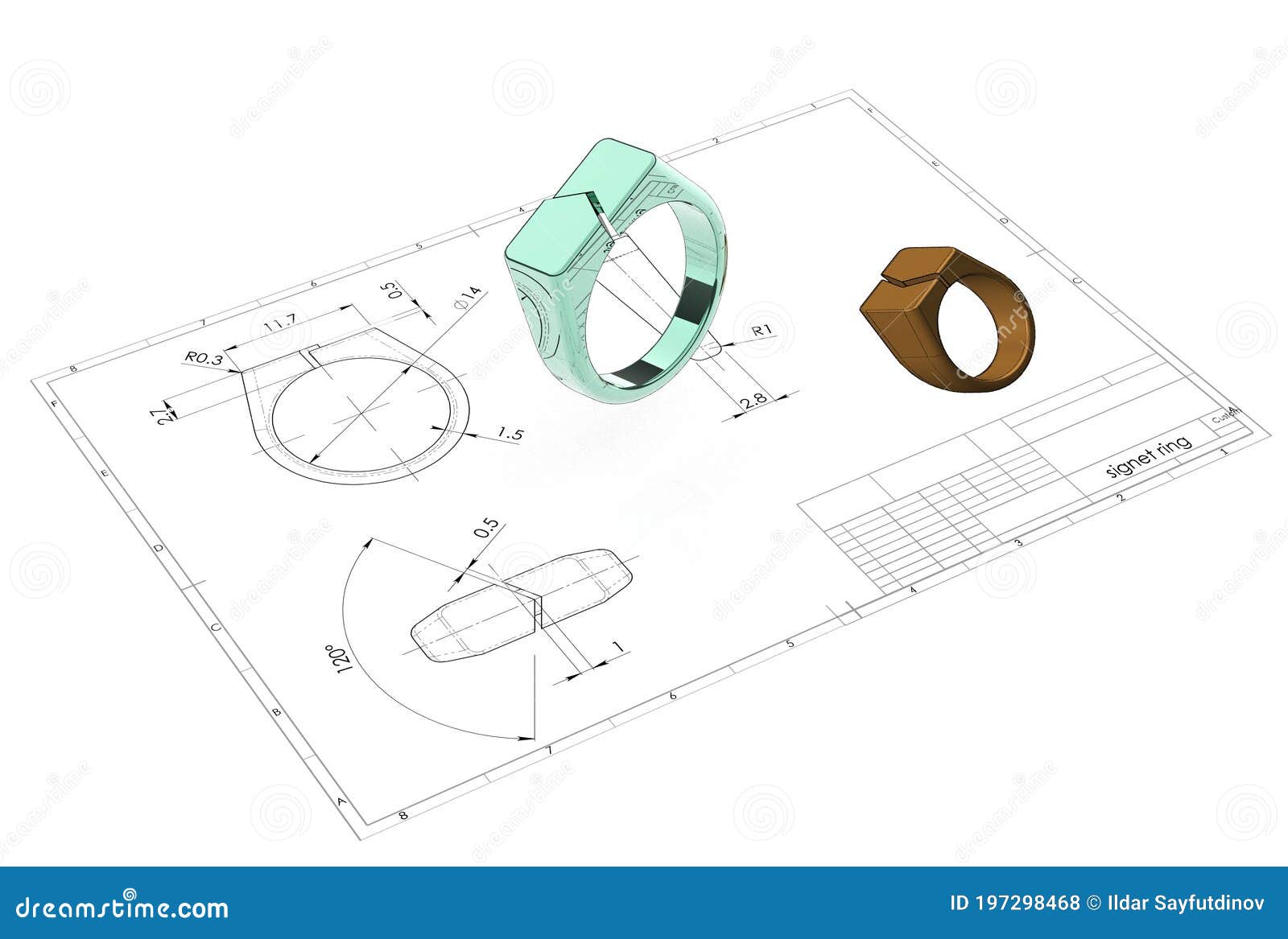 3D Illustration of Signet Ring Stock Illustration - Illustration of ...