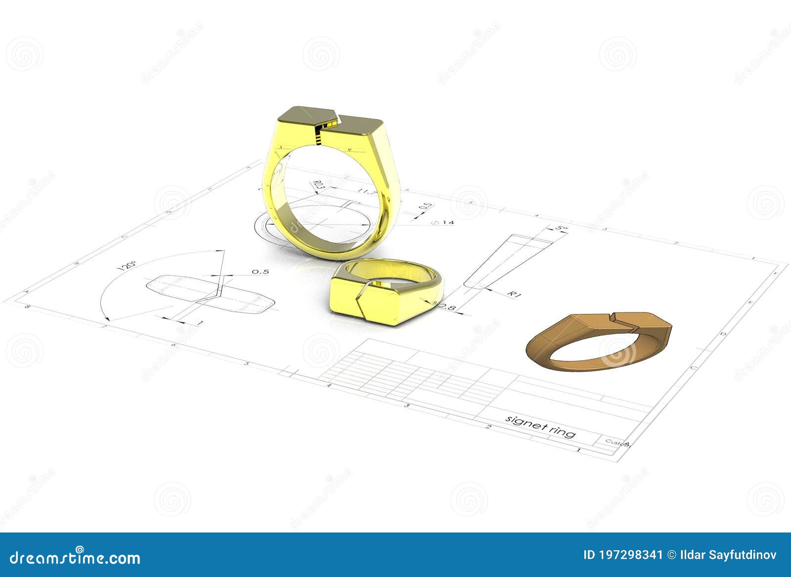 3D Illustration of Signet Ring Stock Illustration - Illustration of ...