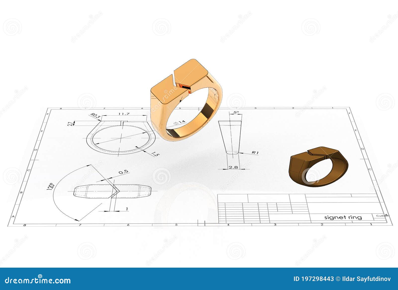 3D Illustration of Signet Ring Stock Illustration - Illustration of ...