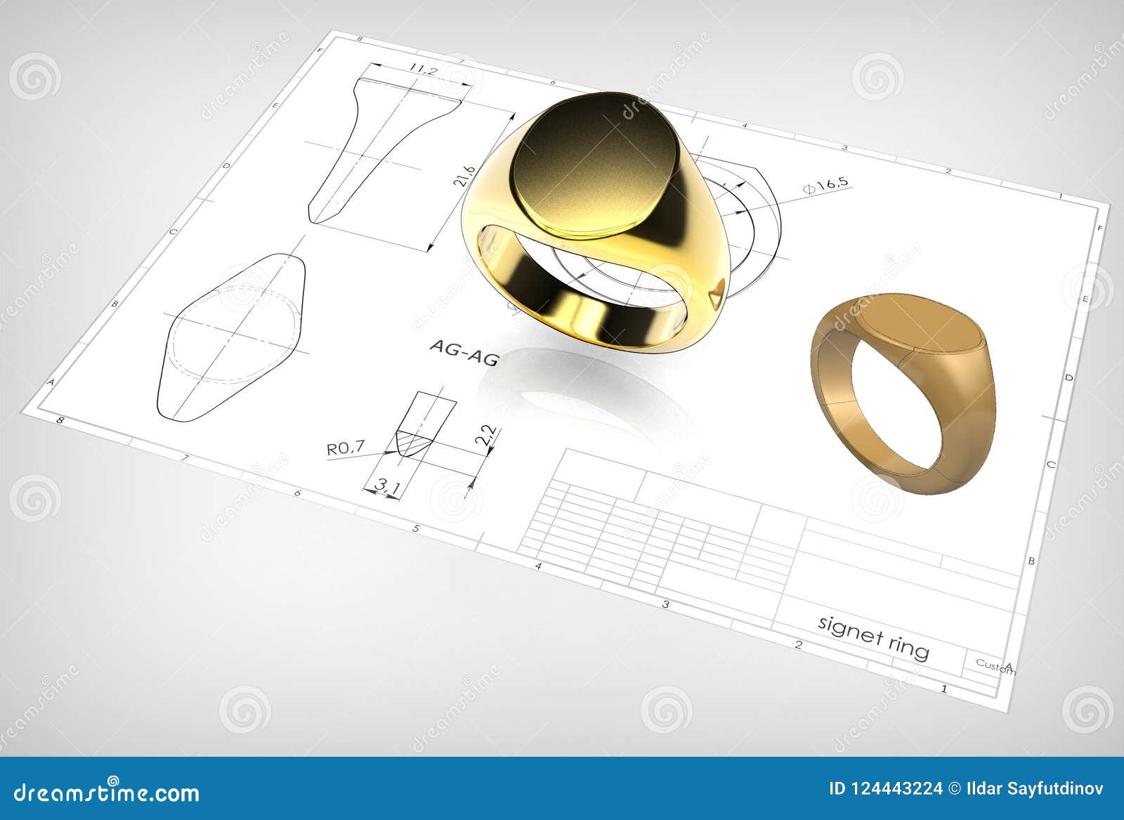 3D Illustration of Signet Ring Stock Illustration - Illustration of ...