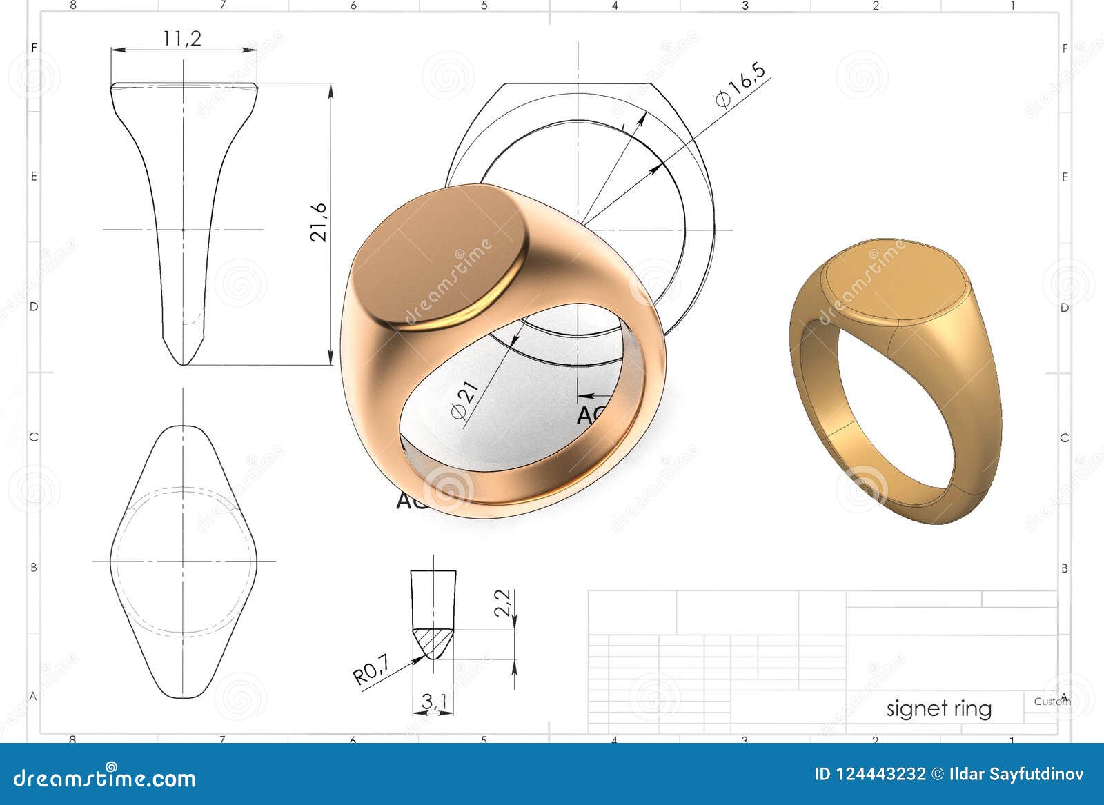 3D Illustration of Signet Ring Stock Illustration - Illustration of ...