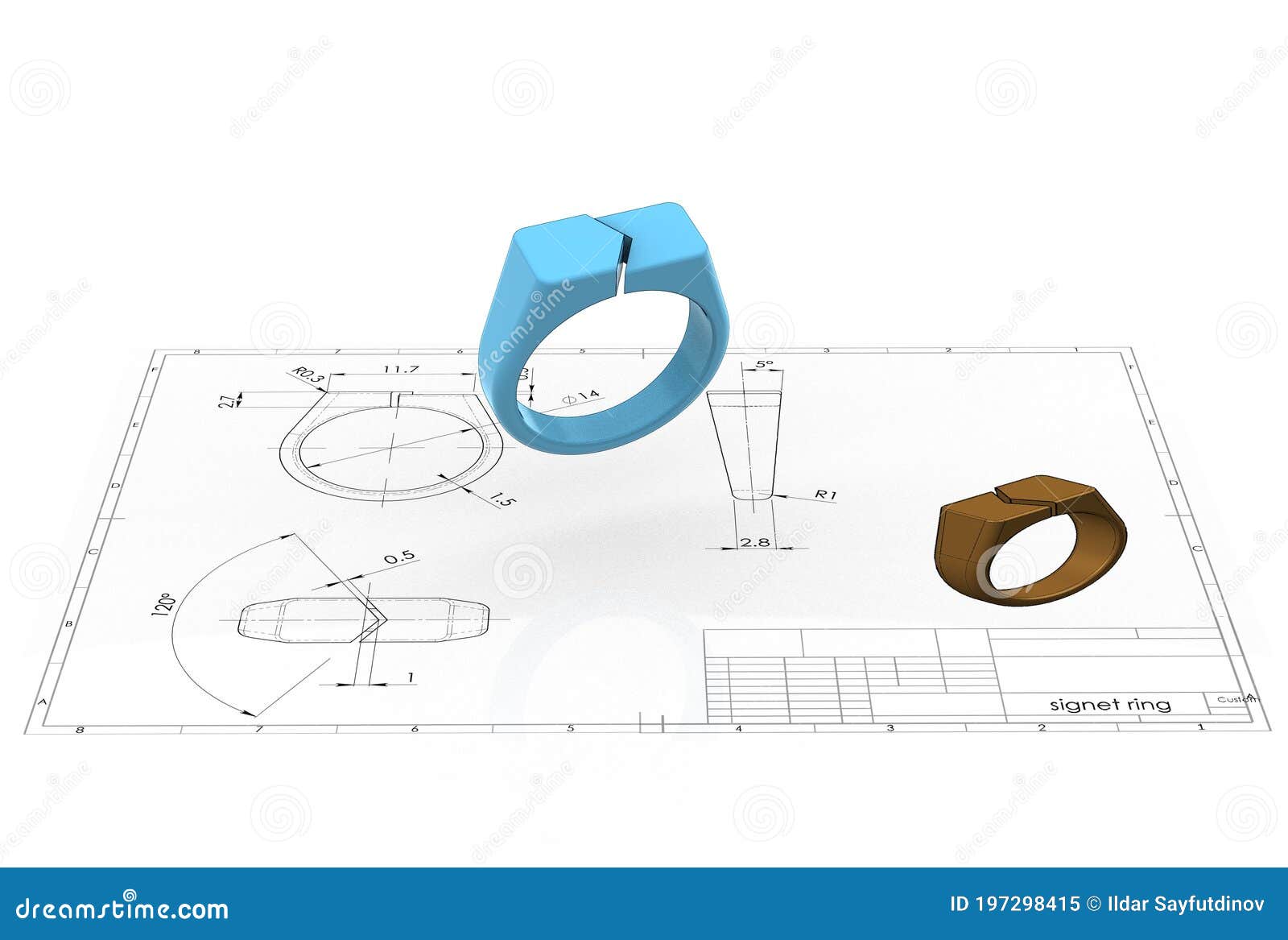 3D Illustration of Signet Ring Stock Illustration - Illustration of ...