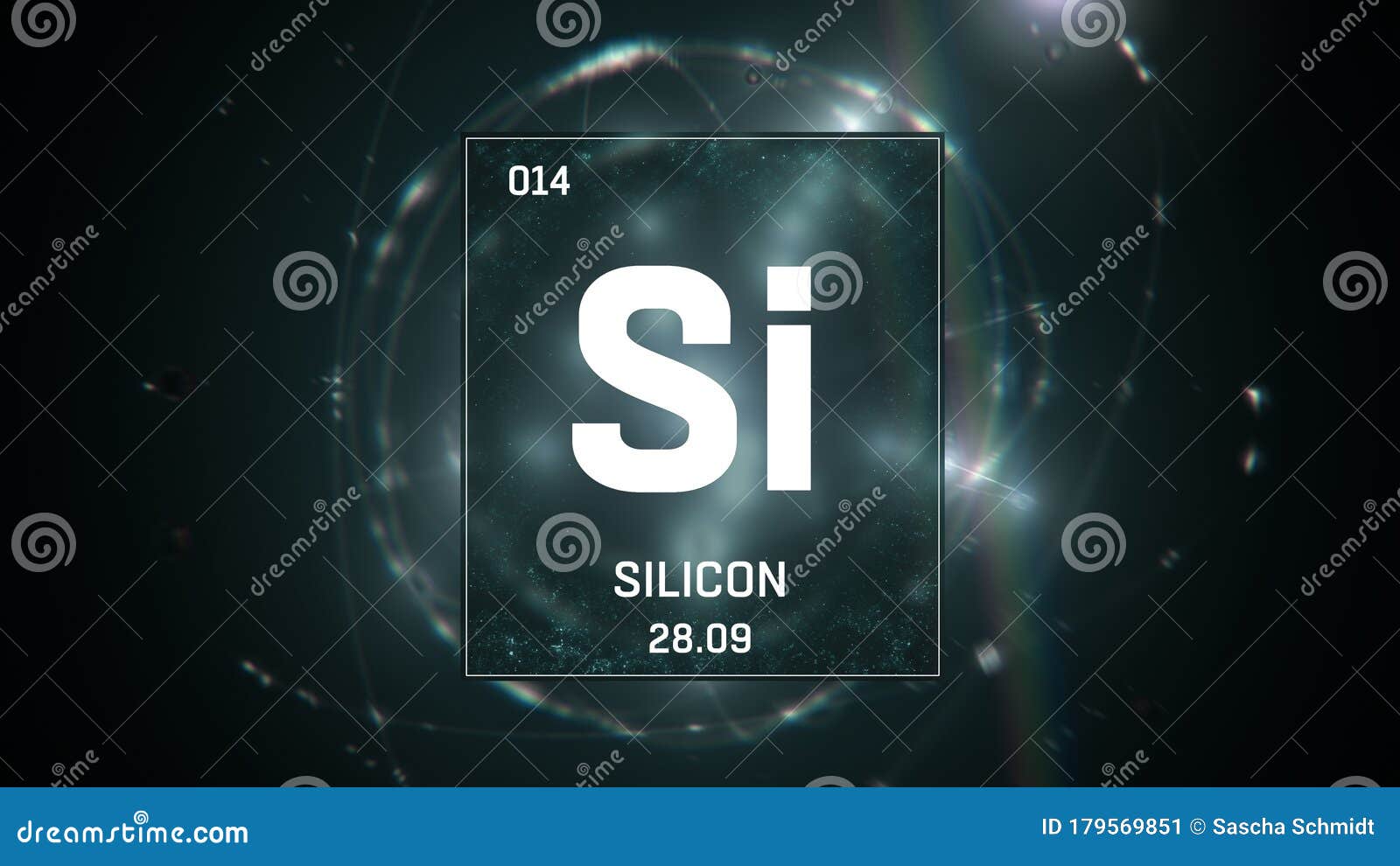 Silicon As Element 14 of the Periodic Table 3D Illustration on Green ...