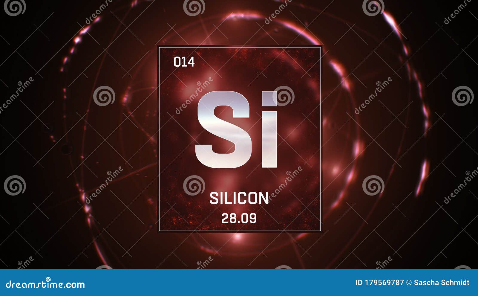 Silicon As Element 14 of the Periodic Table 3D Illustration on Red ...