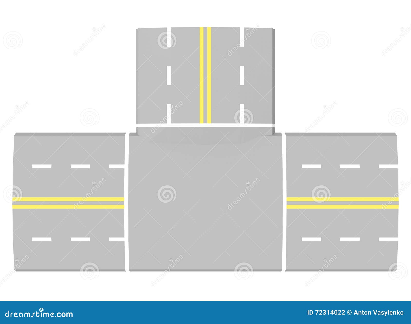 3d Illustration of Simple Road Intersection. Stock Illustration ...