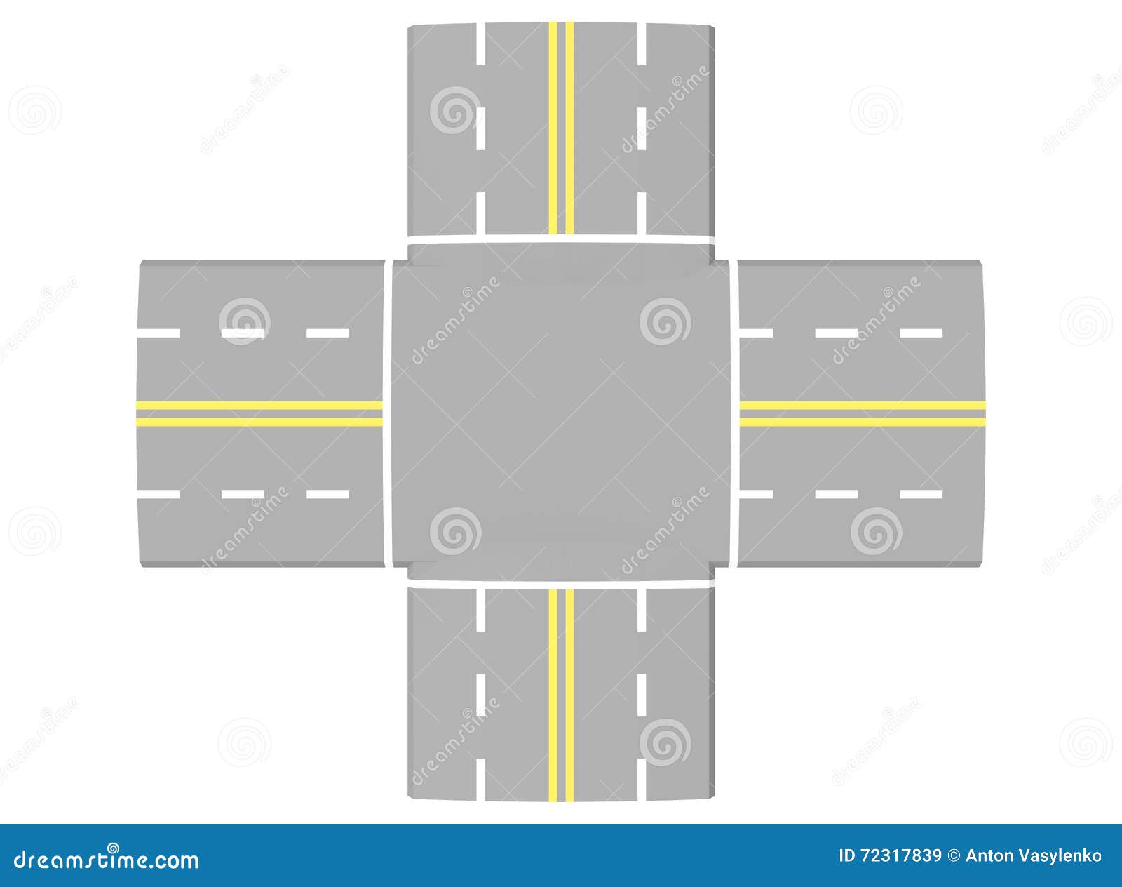 3d Illustration of Simple Road Intersection. Stock Illustration ...