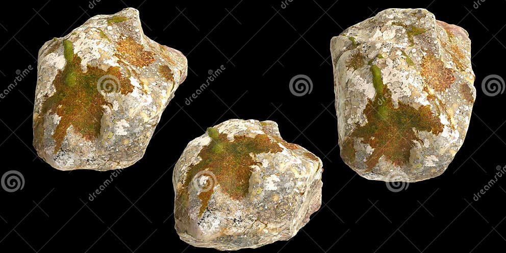 3d Illustration of Single Rocks Isolated on Black Background Stock ...