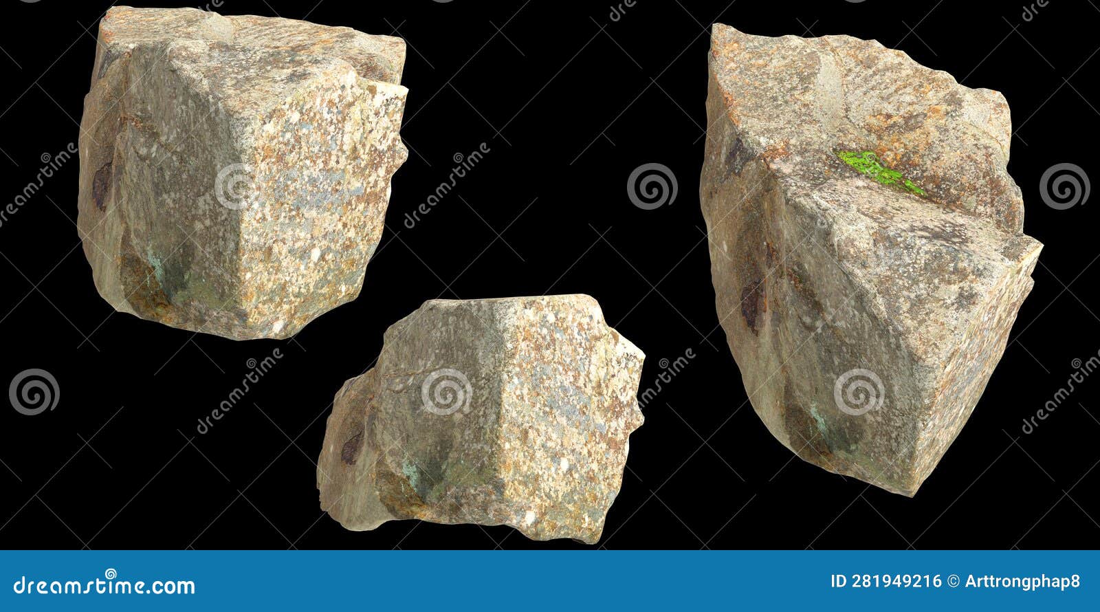 3d Illustration of Single Rocks Isolated on Black Background Stock ...