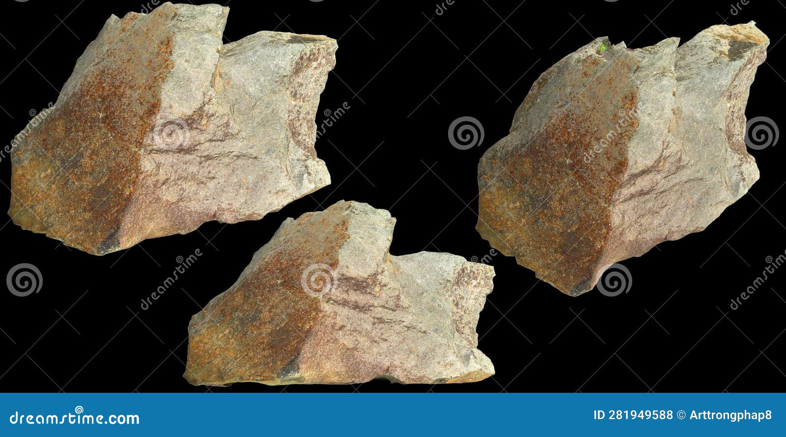 3d Illustration of Single Rocks Isolated on Black Background Stock ...