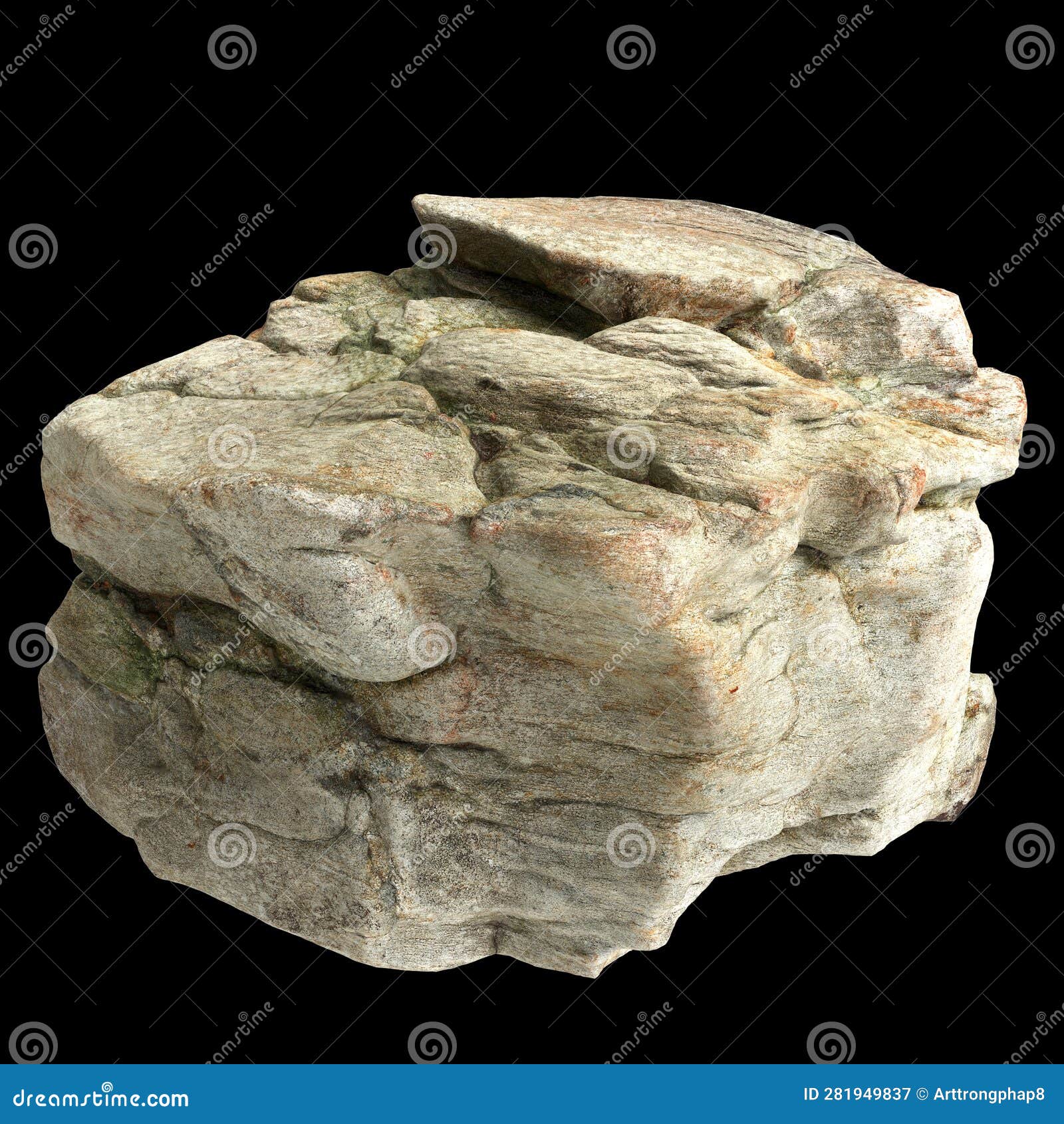 3d Illustration of Single Rocks Isolated on Black Background Top View ...