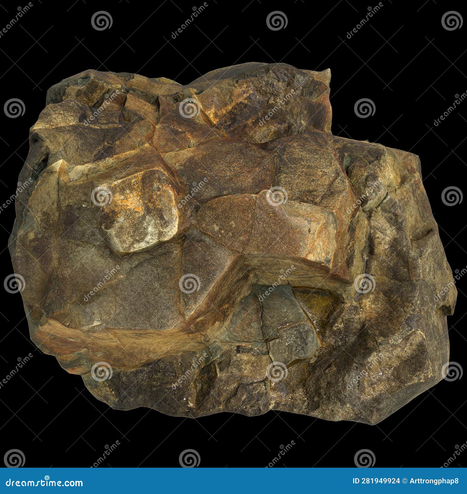 3d Illustration of Single Rocks Isolated on Black Background Top View ...