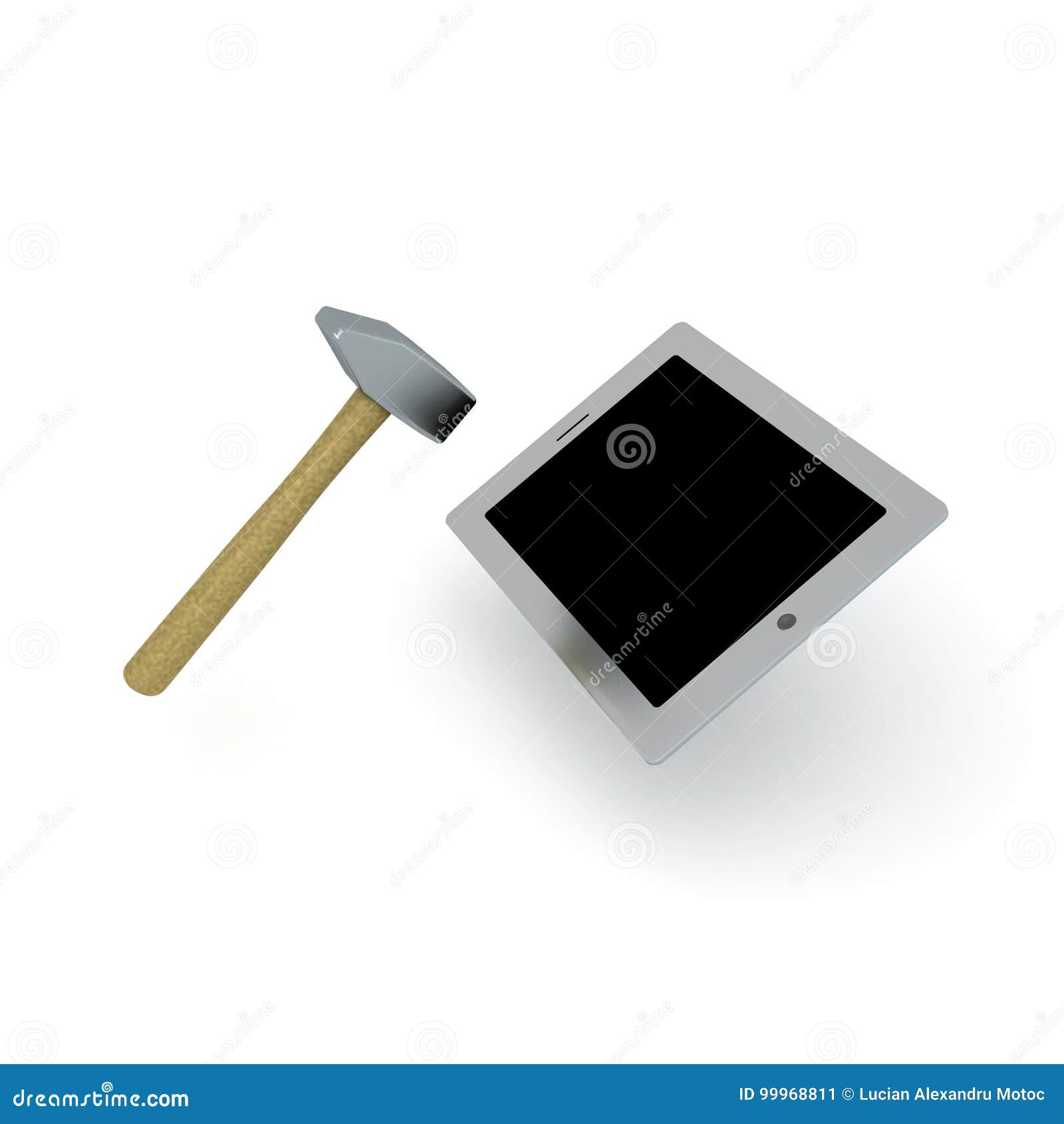 3D Illustration of Sledgehammer Smashing Tablet Device Stock ...