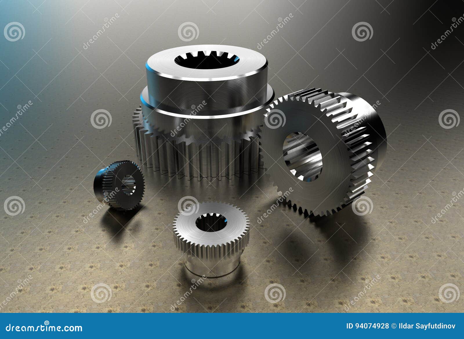 3d Illustration of Slotted Shaft and Cogwheels Stock Illustration ...