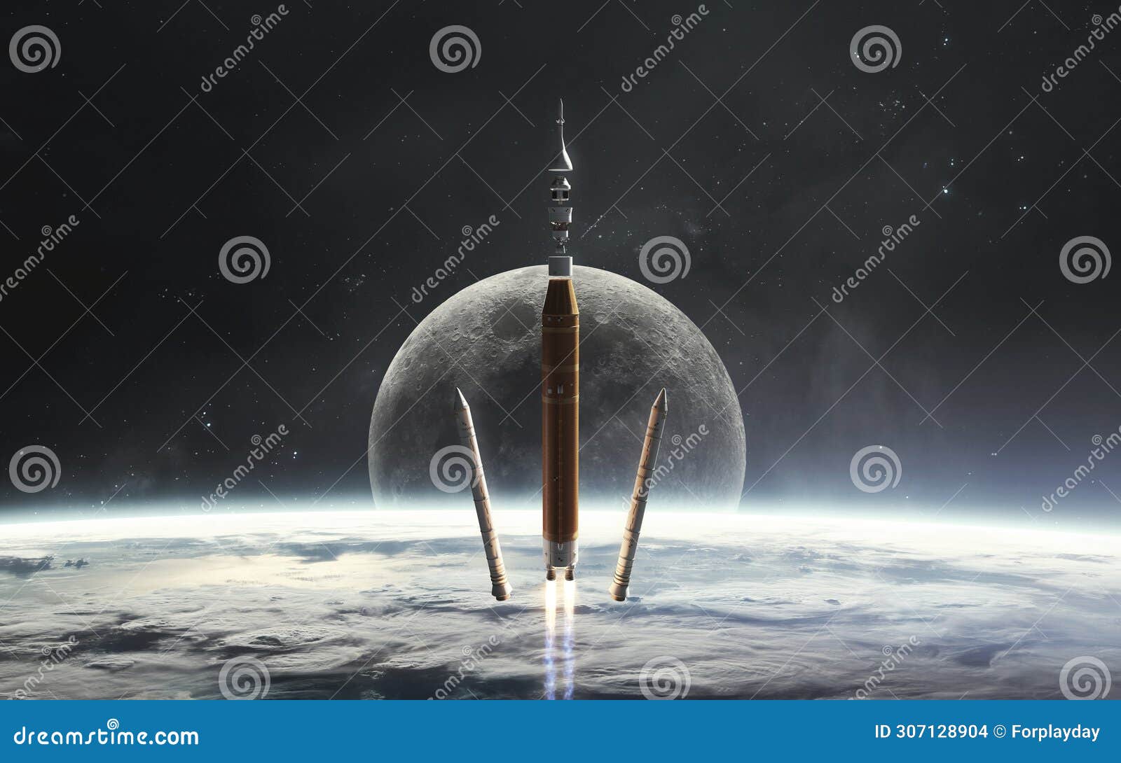 3D Illustration of SLS Rocket Divided into Stages. Artemis Space ...
