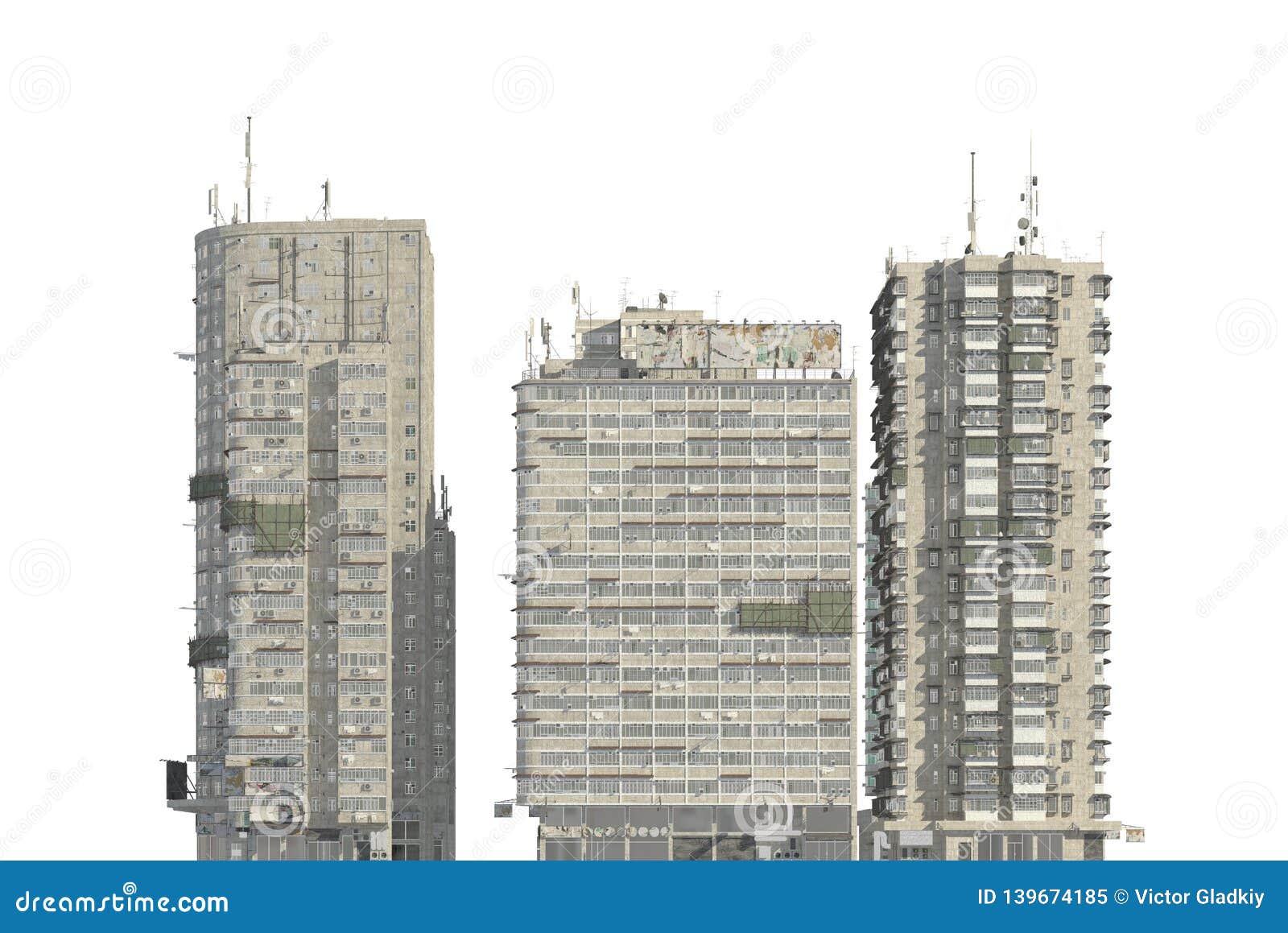 Slums Buildings Isolated on White Background 3d Illustration Stock ...