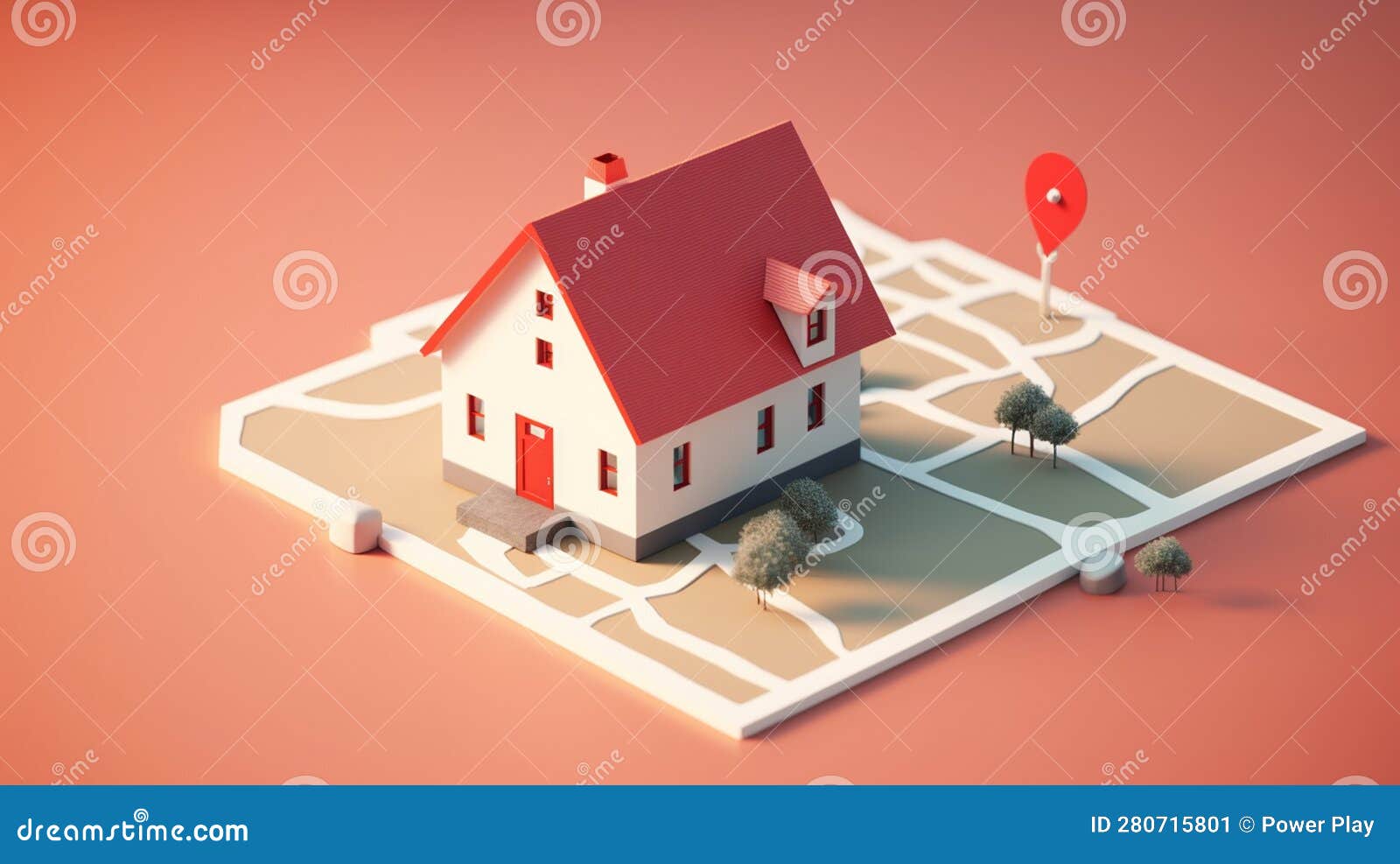 3d Illustration of a Small House on the Map. 3d Rendering Generative Ai ...