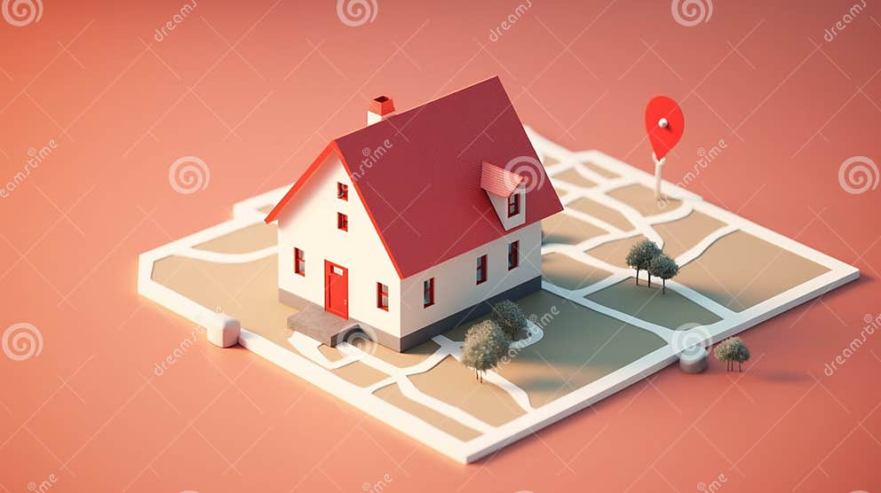 3d Illustration of a Small House on the Map. 3d Rendering Generative Ai ...